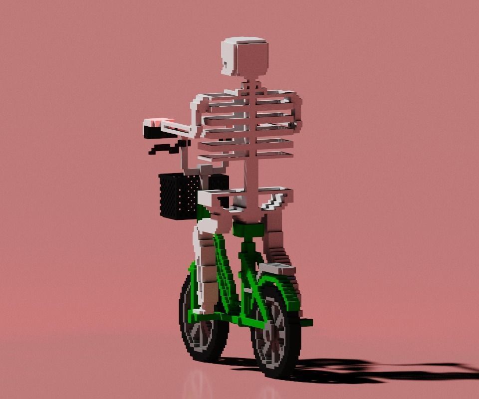 3D model Voxel Skeleton on bicycle VR / AR / low-poly | CGTrader