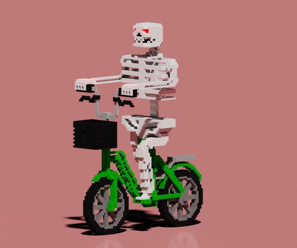 3D model Voxel Skeleton on bicycle VR / AR / low-poly | CGTrader