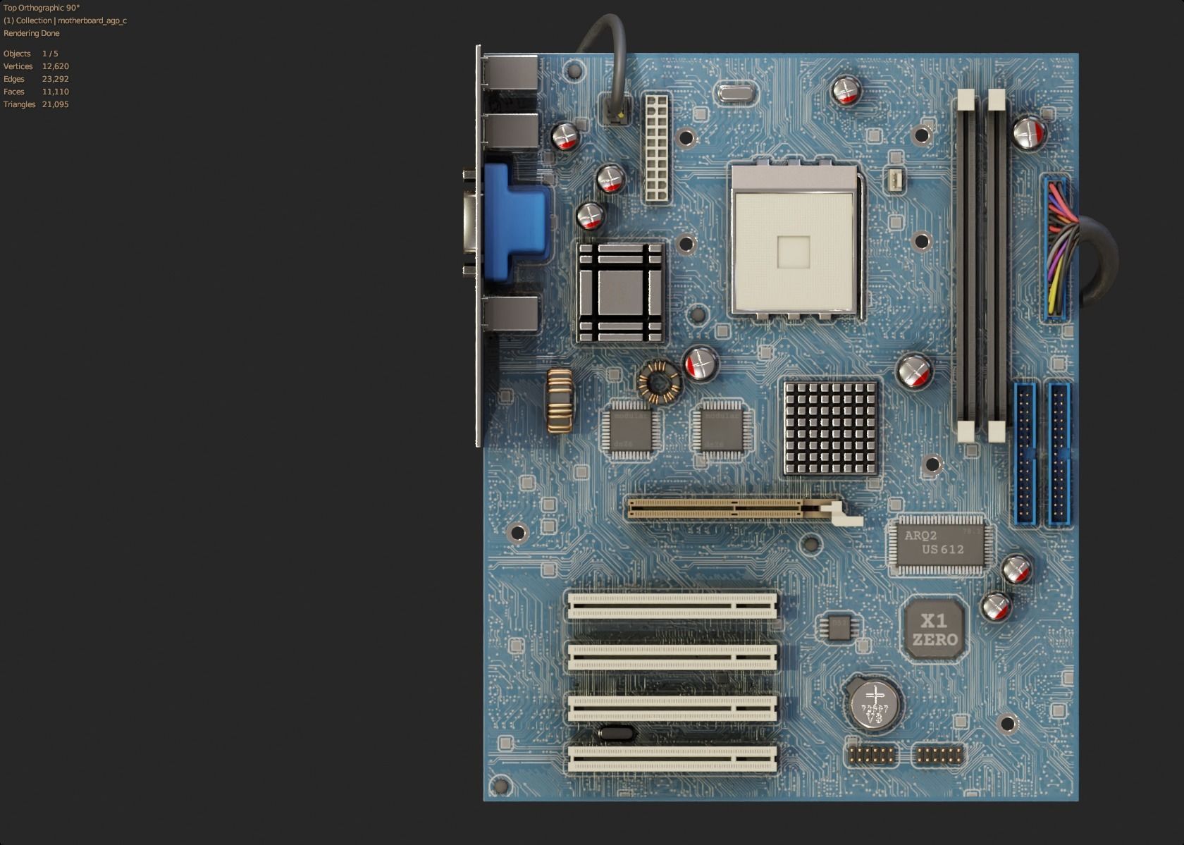 3D model pc motherboard agp blue circuit board lowpoly VR / AR / low ...