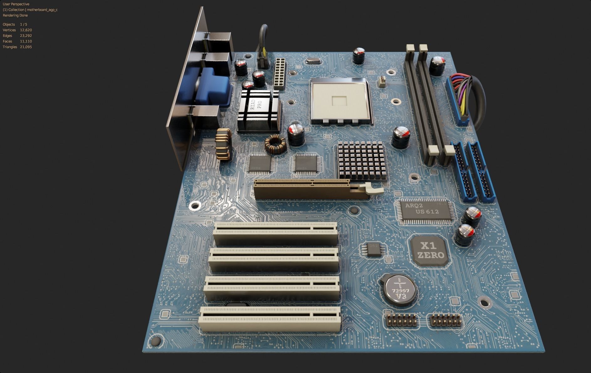 3D model pc motherboard agp blue circuit board lowpoly VR / AR / low ...