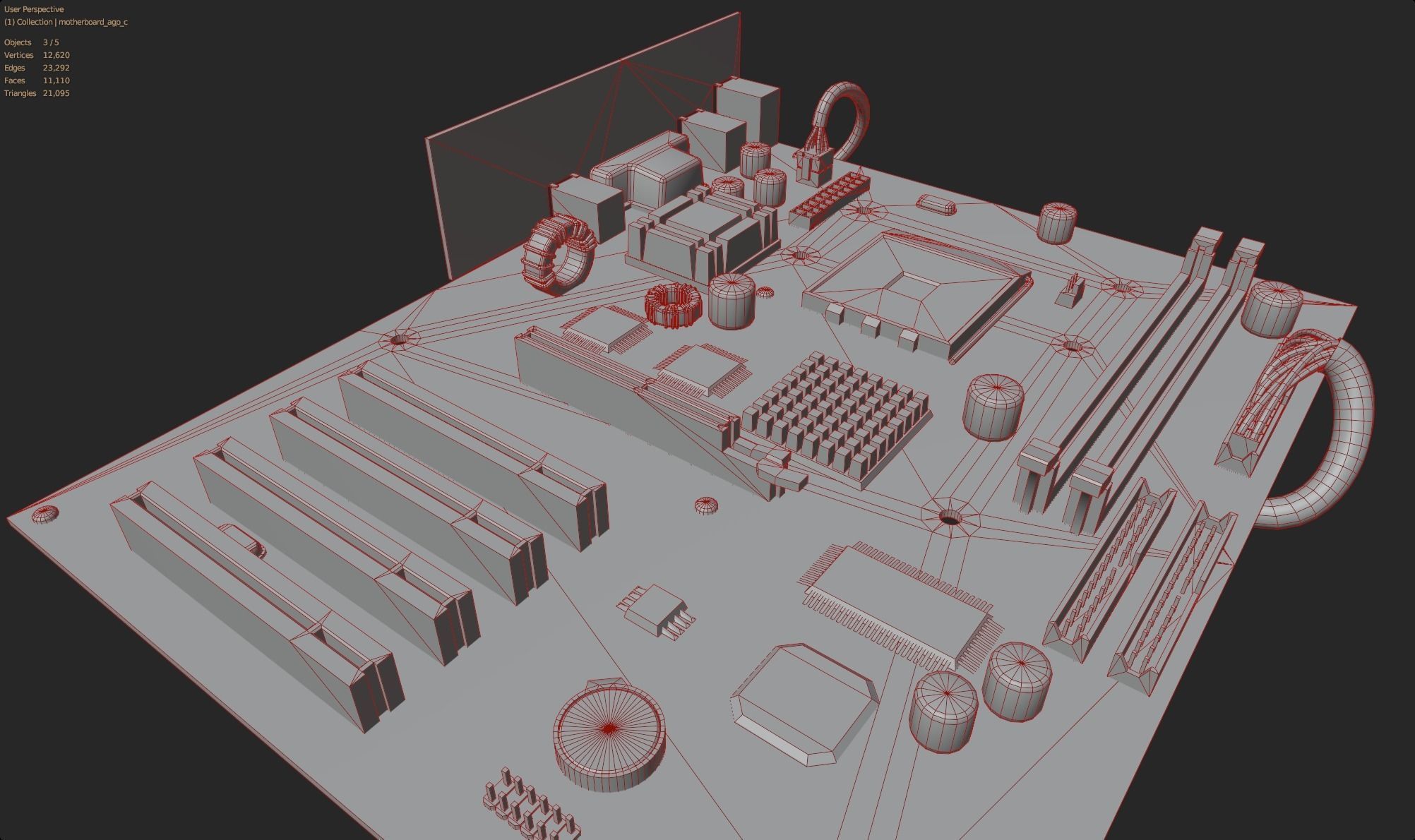 3D model pc motherboard agp blue circuit board lowpoly VR / AR / low ...