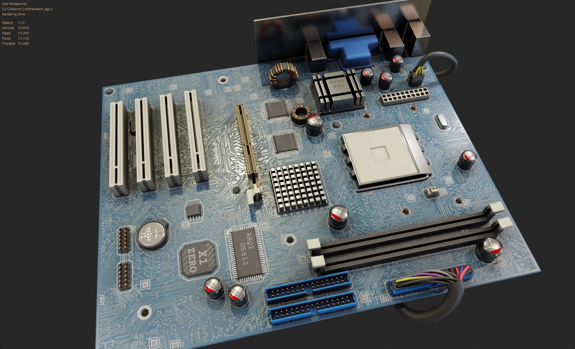 3D model pc motherboard agp blue circuit board lowpoly VR / AR / low ...