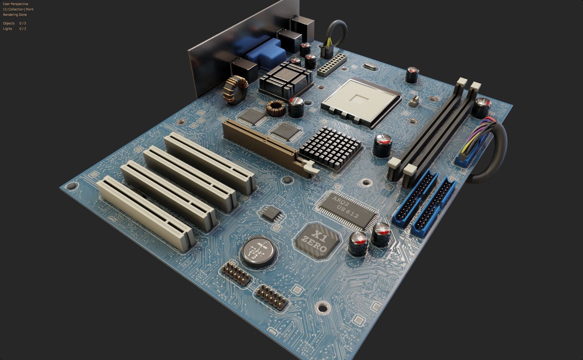 3D model pc motherboard agp blue circuit board lowpoly VR / AR / low ...