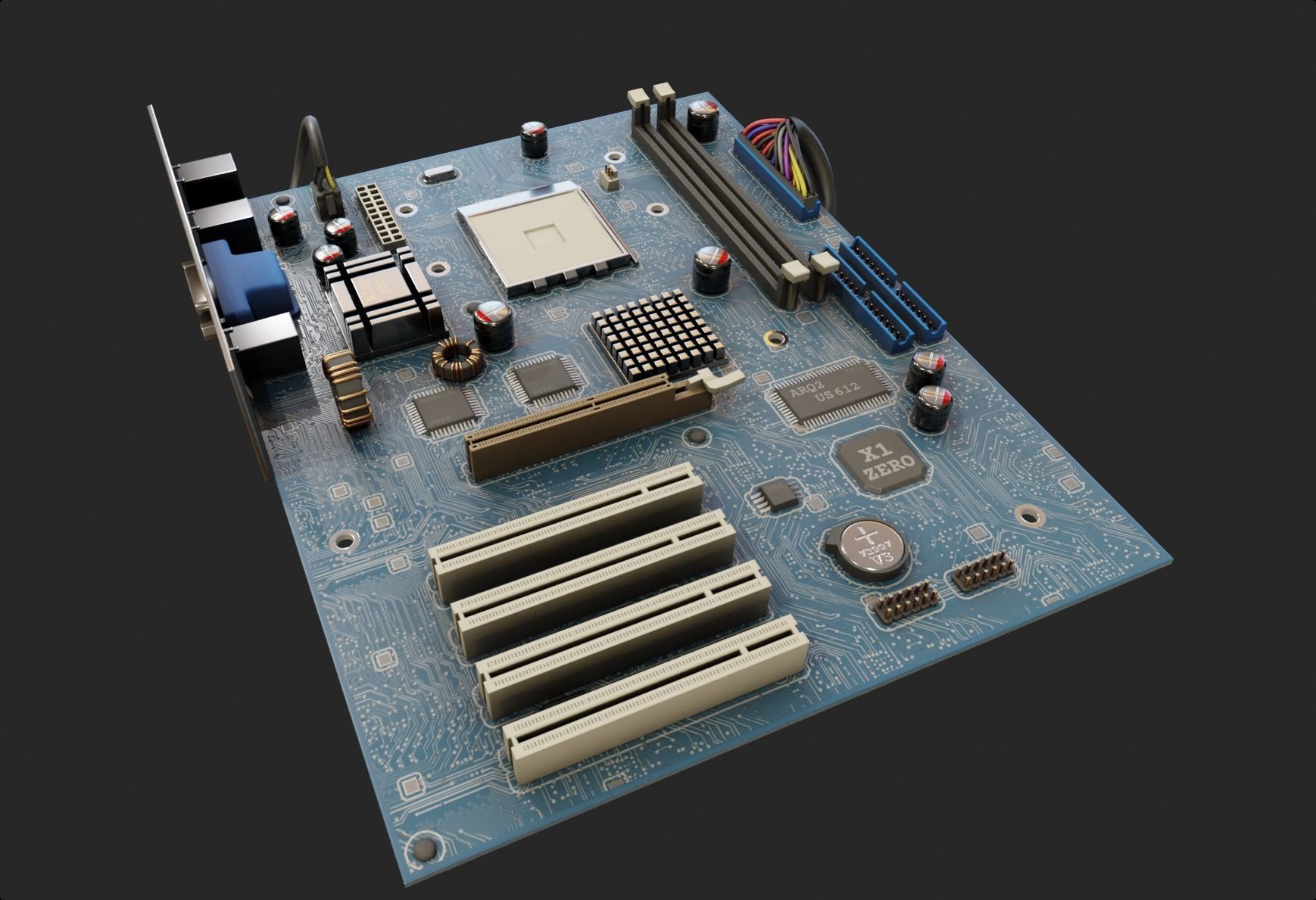 3D model pc motherboard agp blue circuit board lowpoly VR / AR / low ...