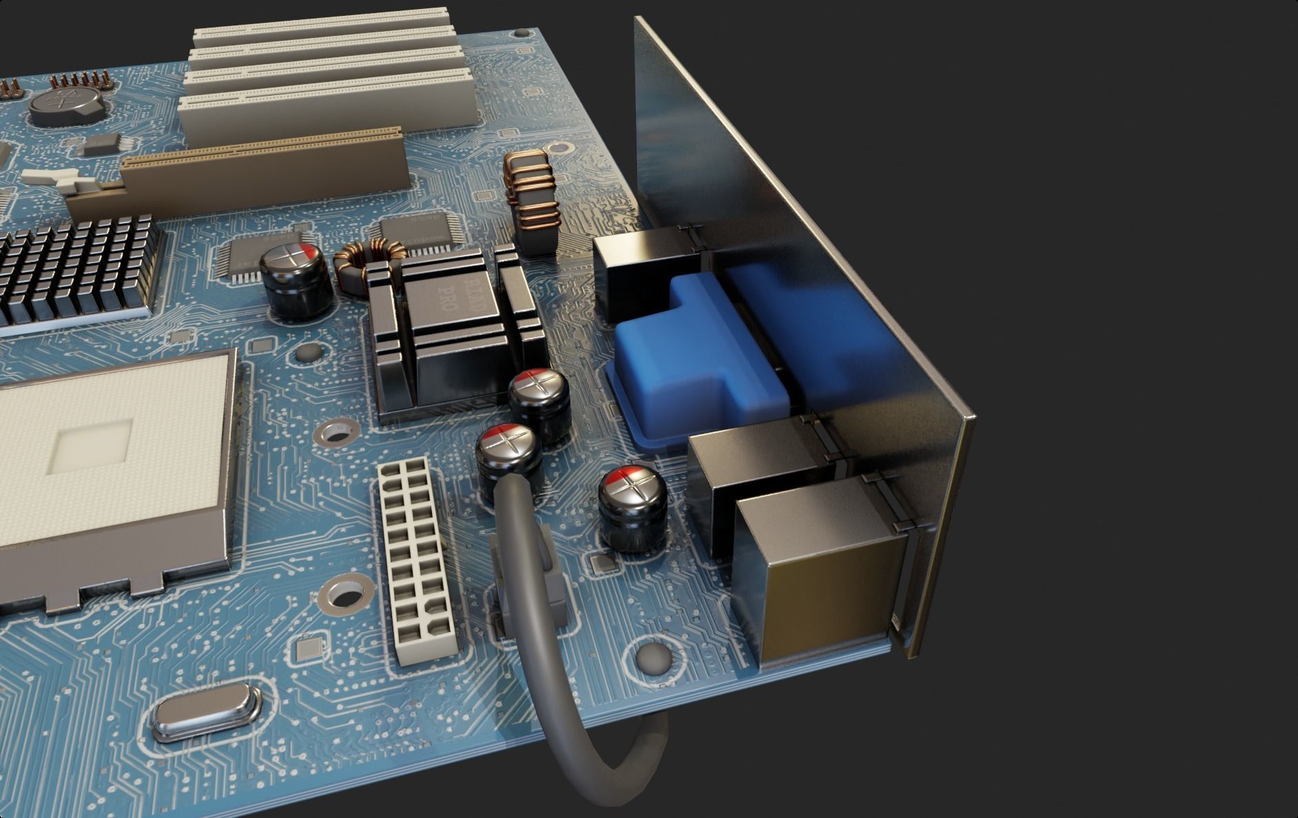 3D model pc motherboard agp blue circuit board lowpoly VR / AR / low ...