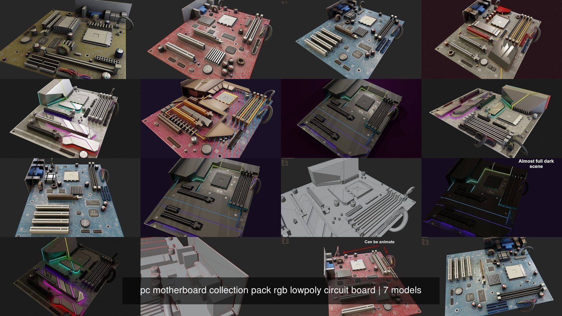pc motherboard collection pack rgb lowpoly circuit board VR / AR / low ...