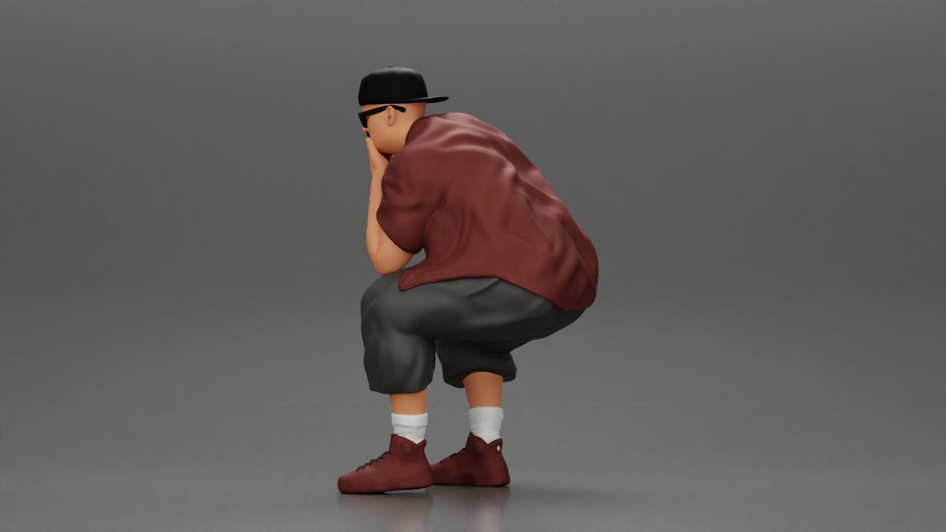 Fat Gangster in cap and sunglasses sitting and thinking 3D model 3D ...