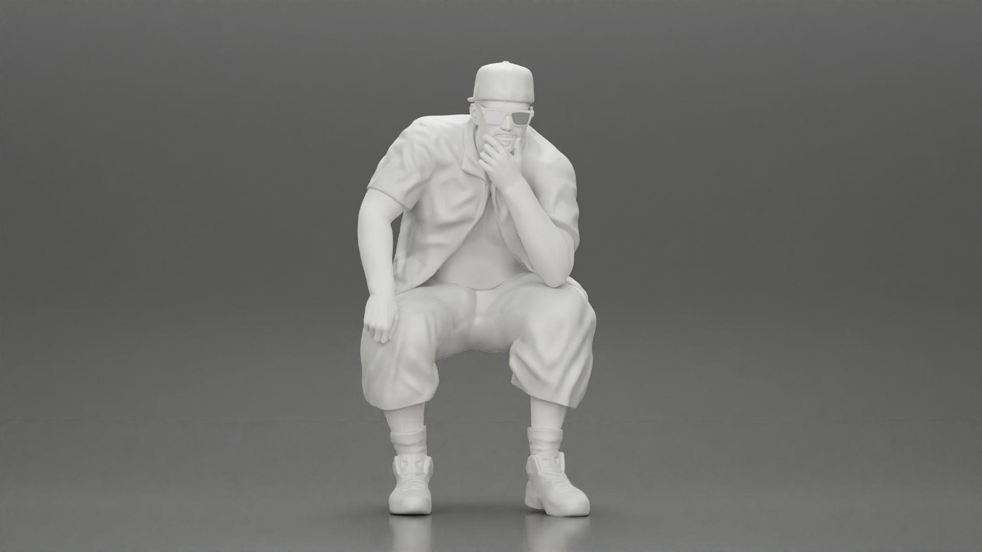 Fat Gangster in cap and sunglasses sitting and thinking 3D model 3D ...