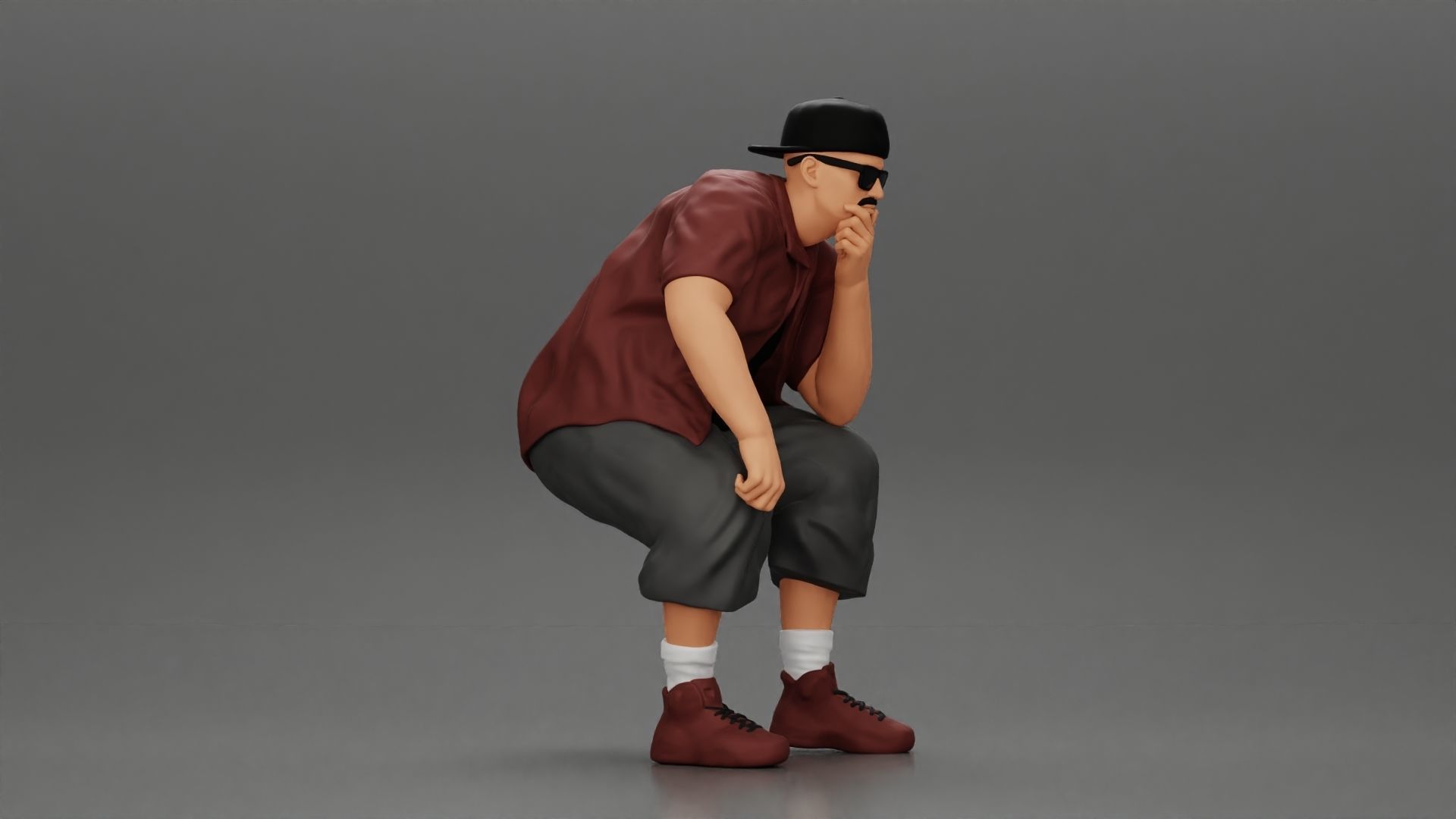 Fat Gangster in cap and sunglasses sitting and thinking 3D model 3D ...