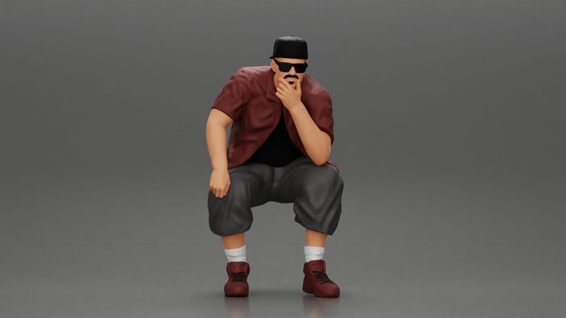 Fat Gangster in cap and sunglasses sitting and thinking 3D model 3D ...