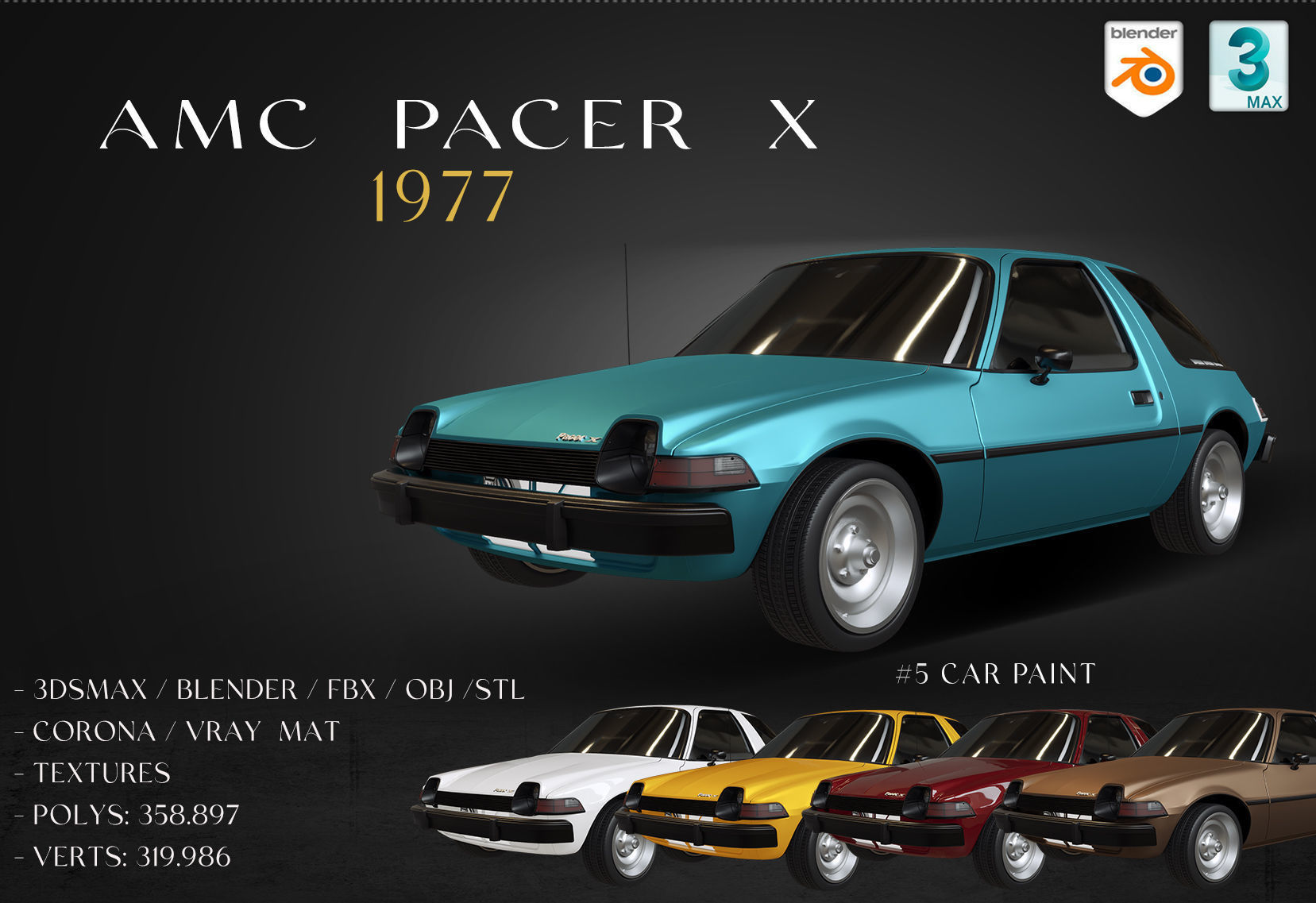 3D model AMC pacer X 1977 VR / AR / low-poly | CGTrader