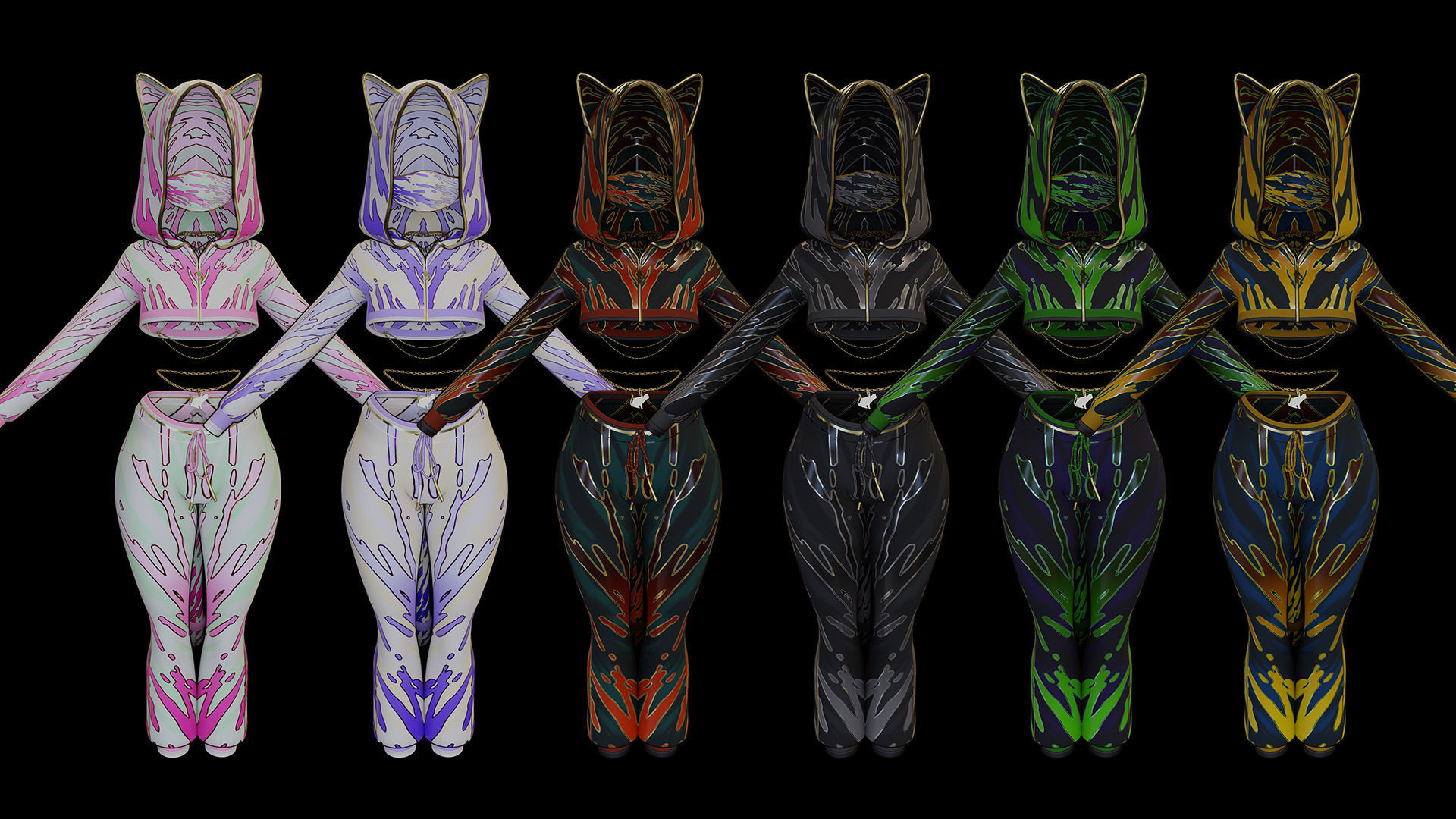 3D model Midnight Tigers Clothes Set - x6 color skins VR / AR / low ...