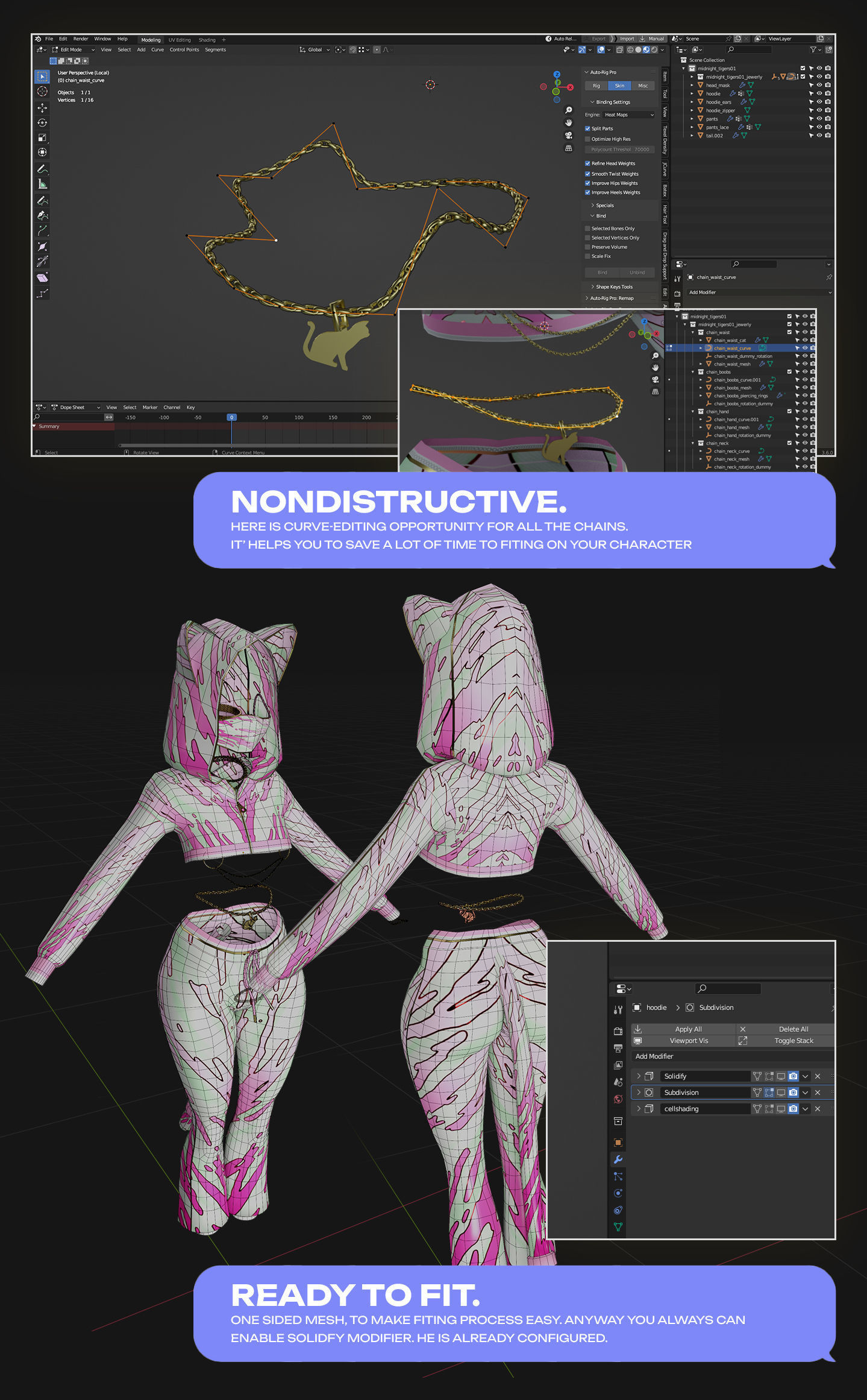 3D model Midnight Tigers Clothes Set - x6 color skins VR / AR / low ...