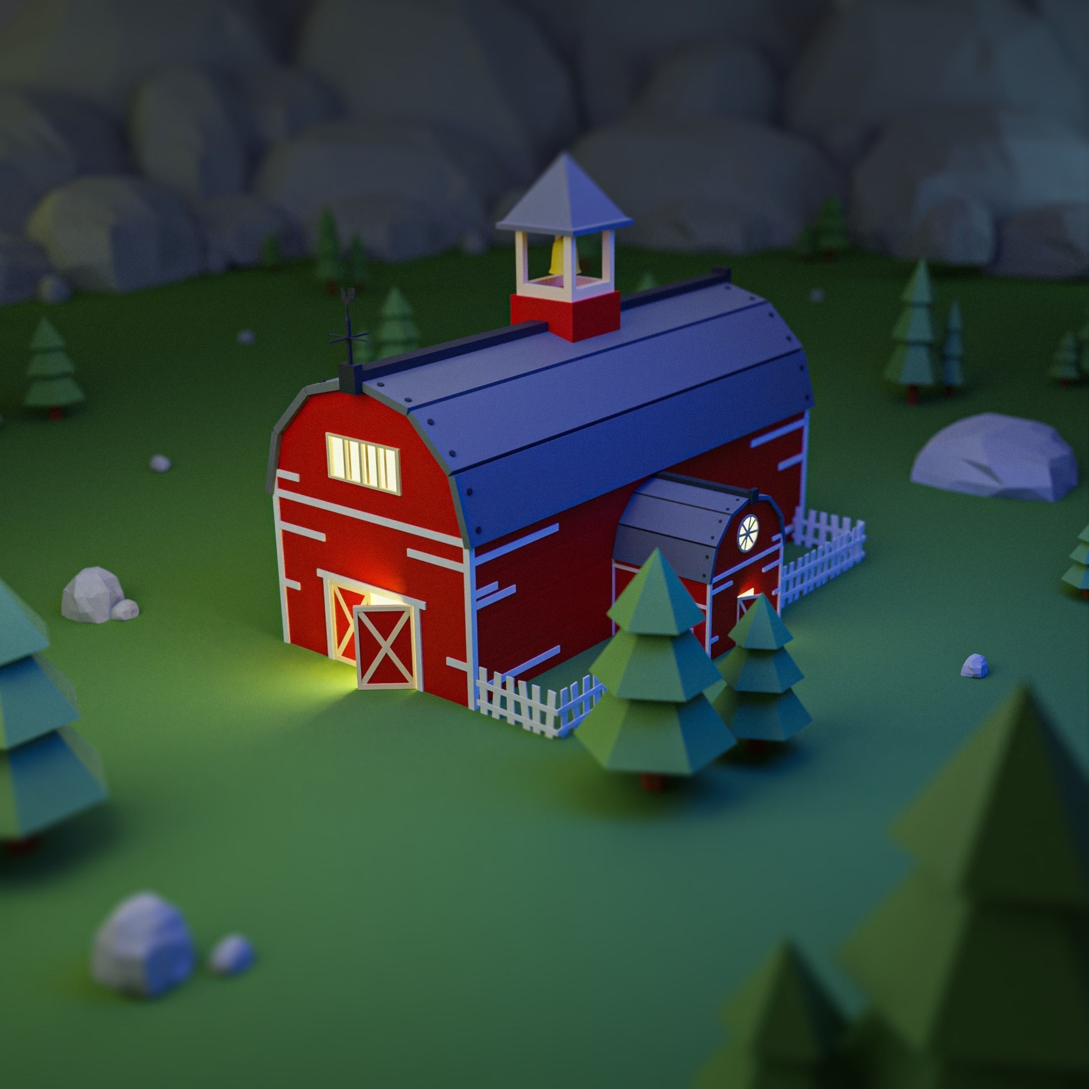 Farm Barn - Low poly farm barn model free VR / AR / low-poly 3D model ...
