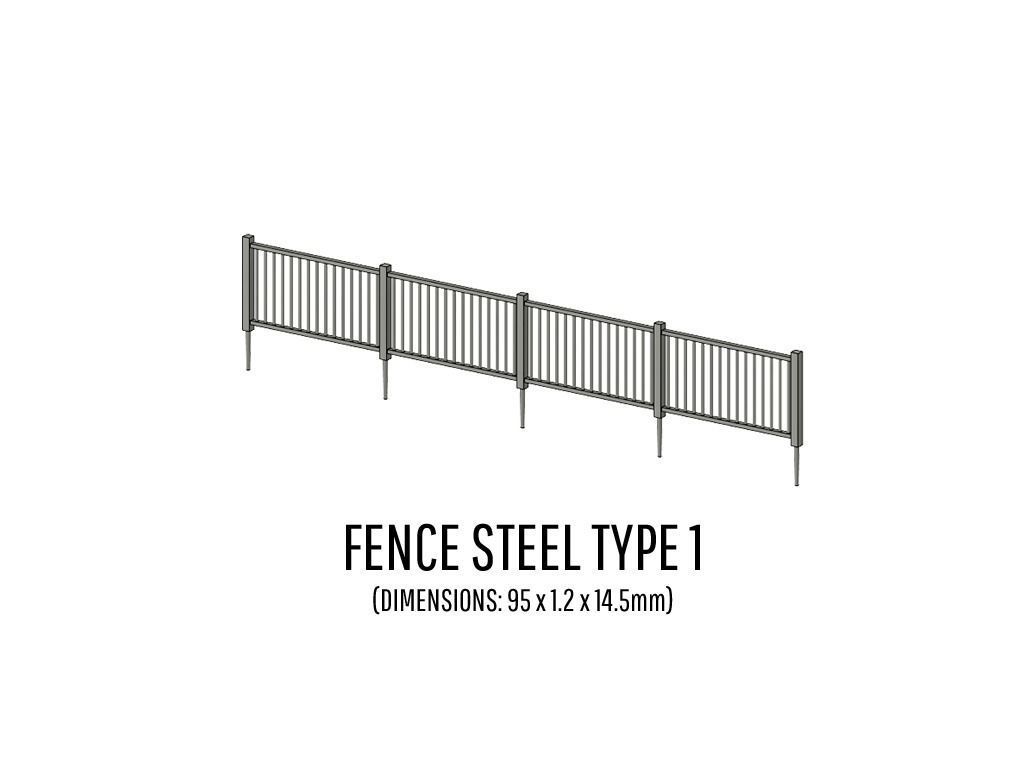 DET-0005 Railroad steel fence set H0-scale 6 items 3D model 3D ...