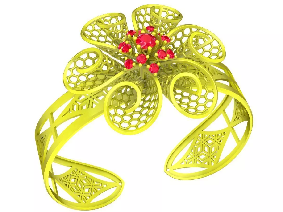 Luxury Floral Cuff Ring with Pave Gemstones 6413 3D model 3D printable ...