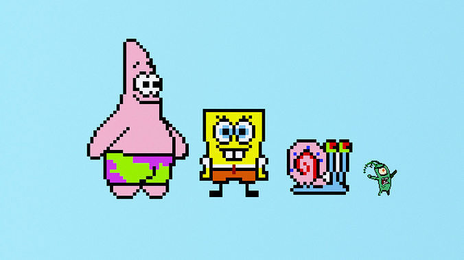 Sponge Bob Characters Pixel 3ds Max 3D model | CGTrader