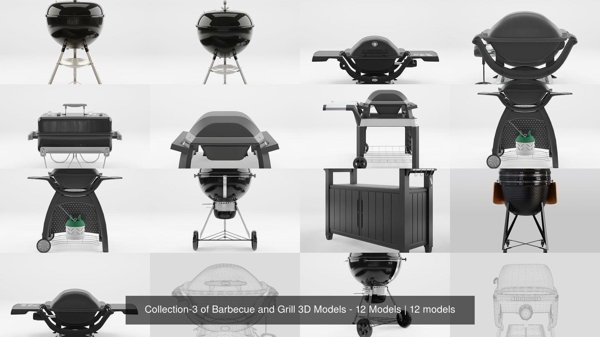 Collection-3 of Barbecue and Grill 3D Models - 12 Models VR / AR / low ...