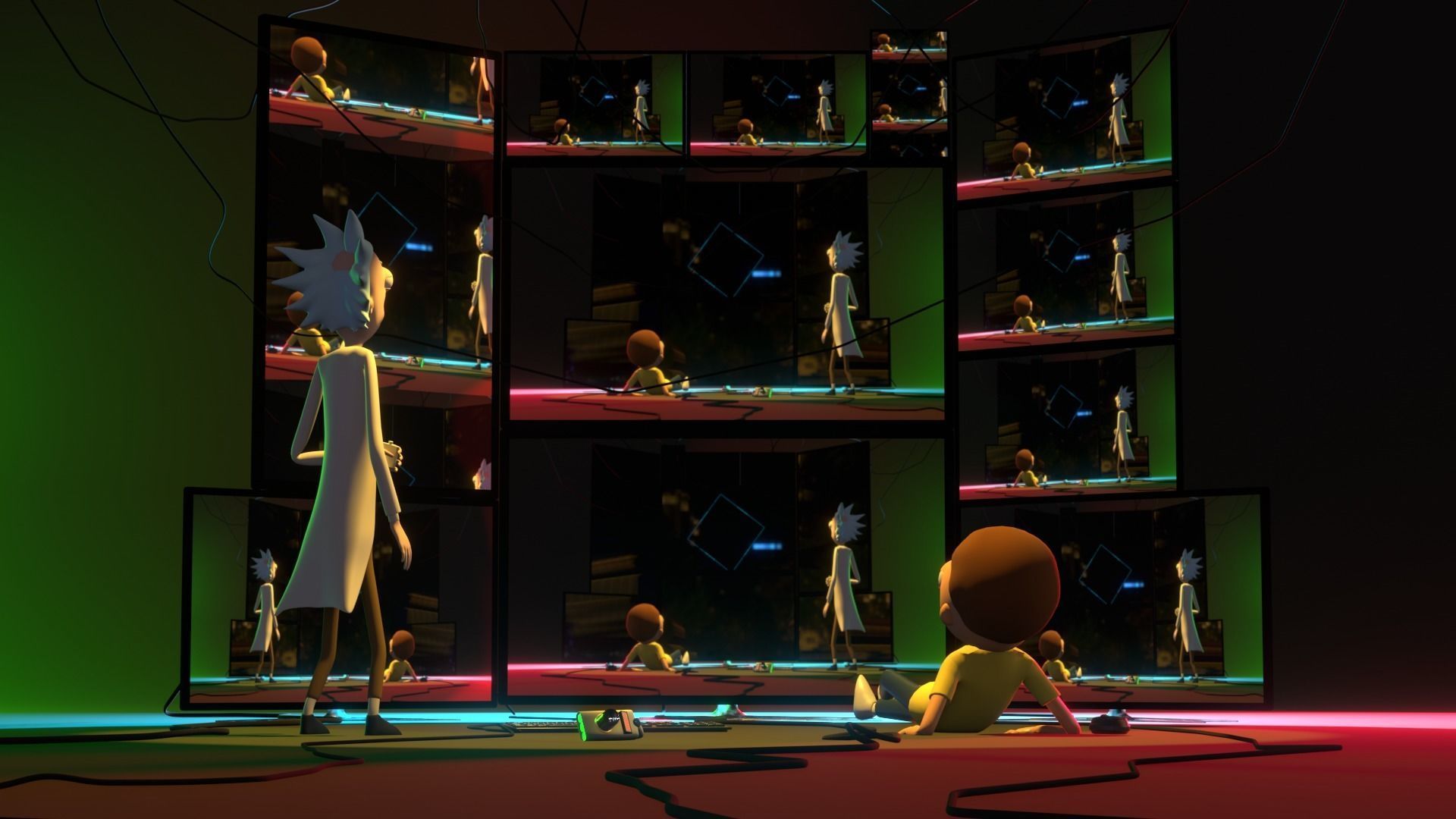 3D model rick and morty look at rick and morty VR / AR / low-poly ...