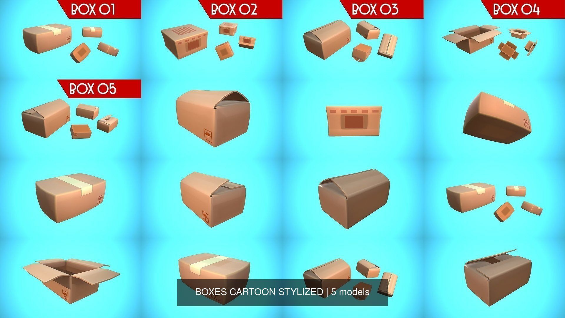 3D Model Collection BOXES CARTOON STYLIZED VR / AR / low-poly | CGTrader