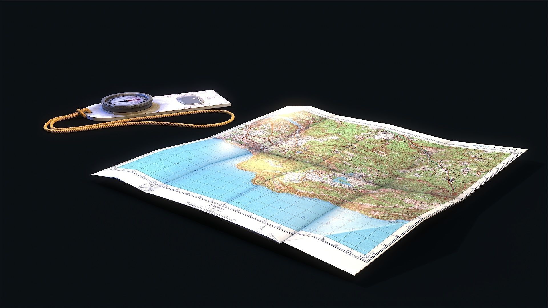 3D model Map and Compas VR / AR / low-poly | CGTrader