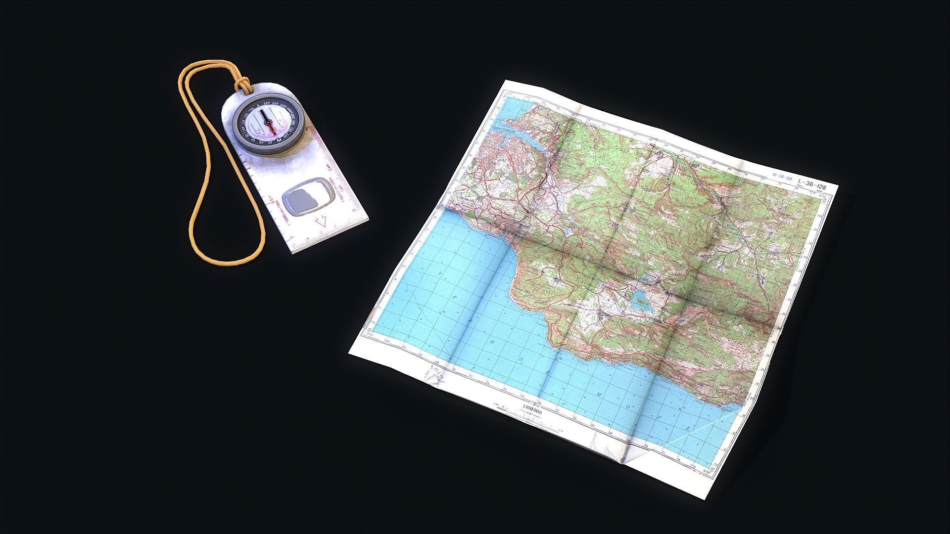 3D model Map and Compas VR / AR / low-poly | CGTrader