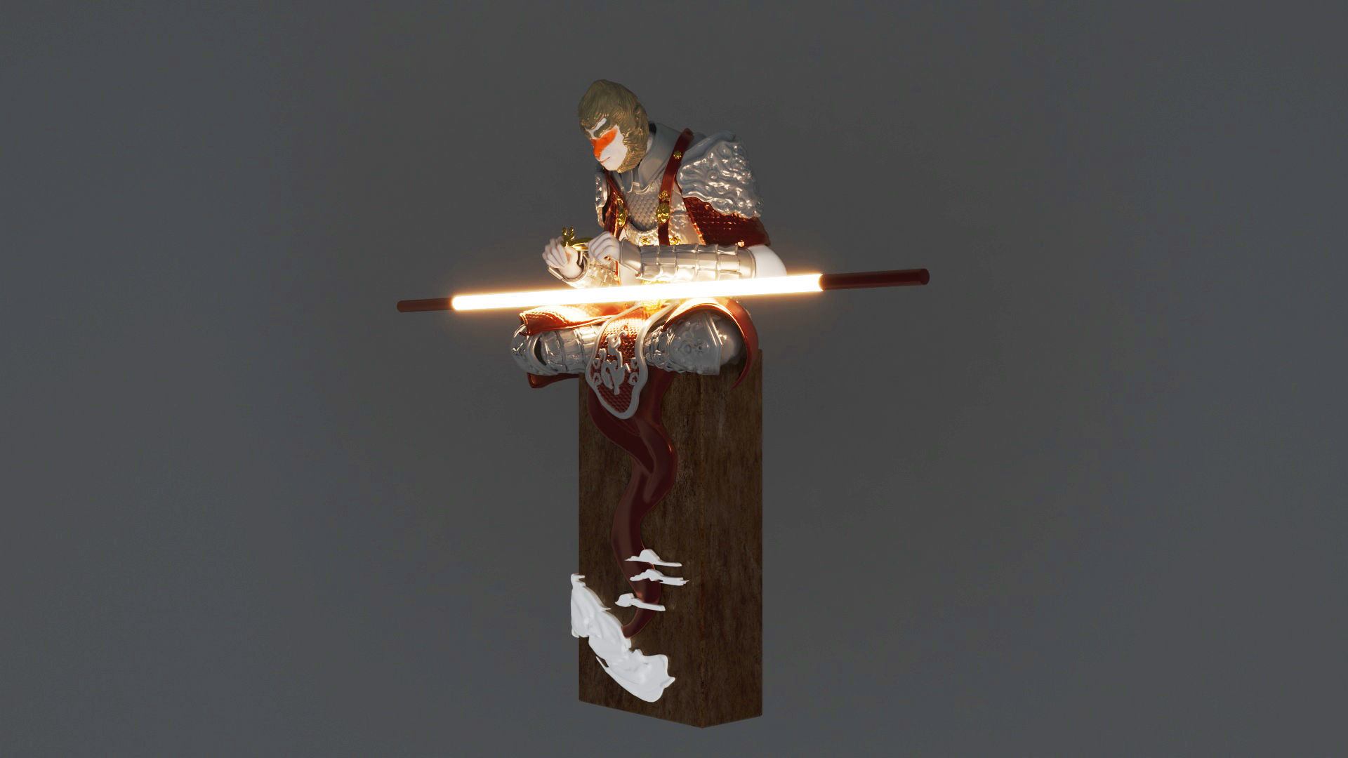 Monkey King Sun Wu Kong Sitting Sculpture Statue 3D model 3D model ...