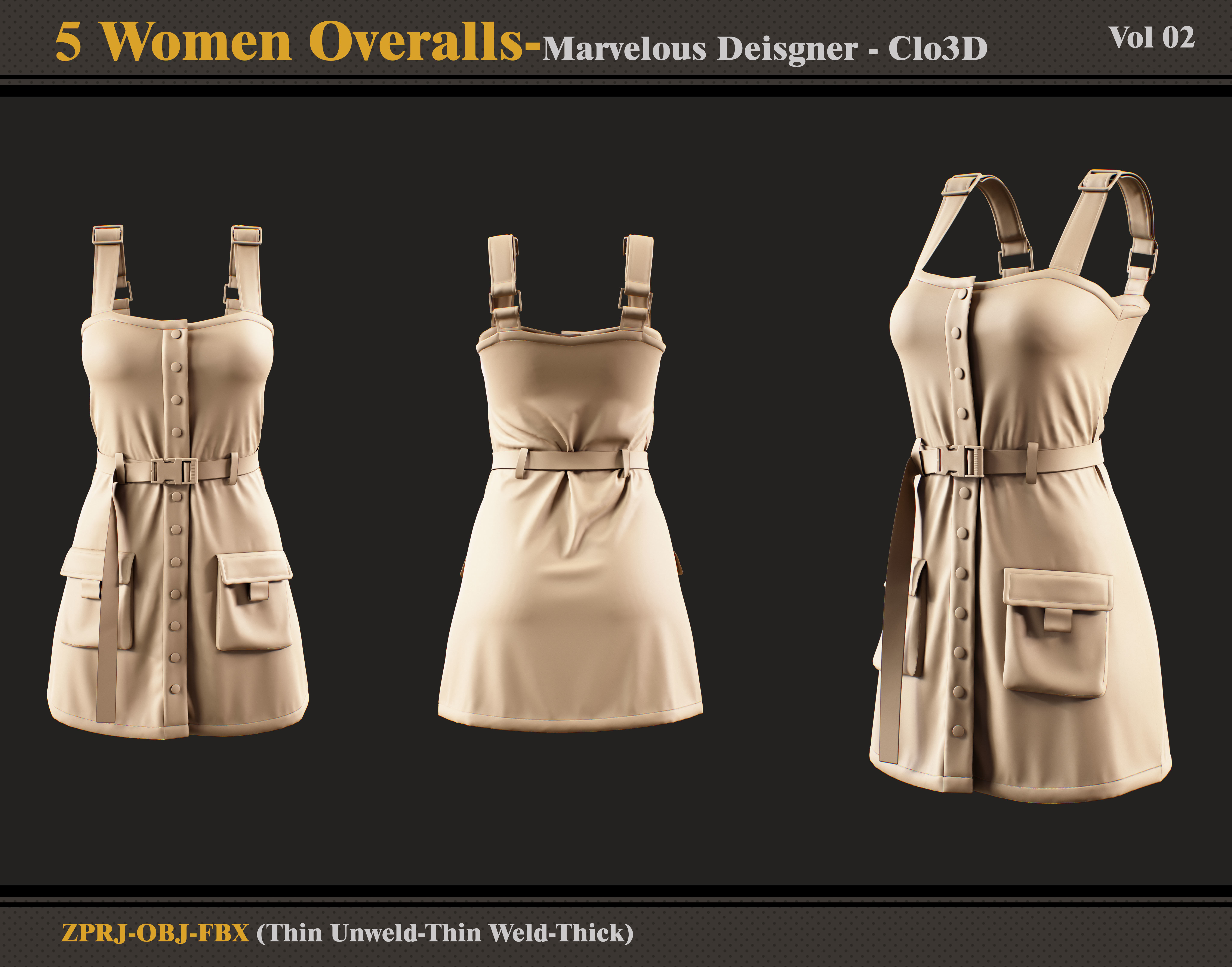 5 Women Overalls-Marvelous Designer-Clo3D-FBX-OBJ 3D model | CGTrader