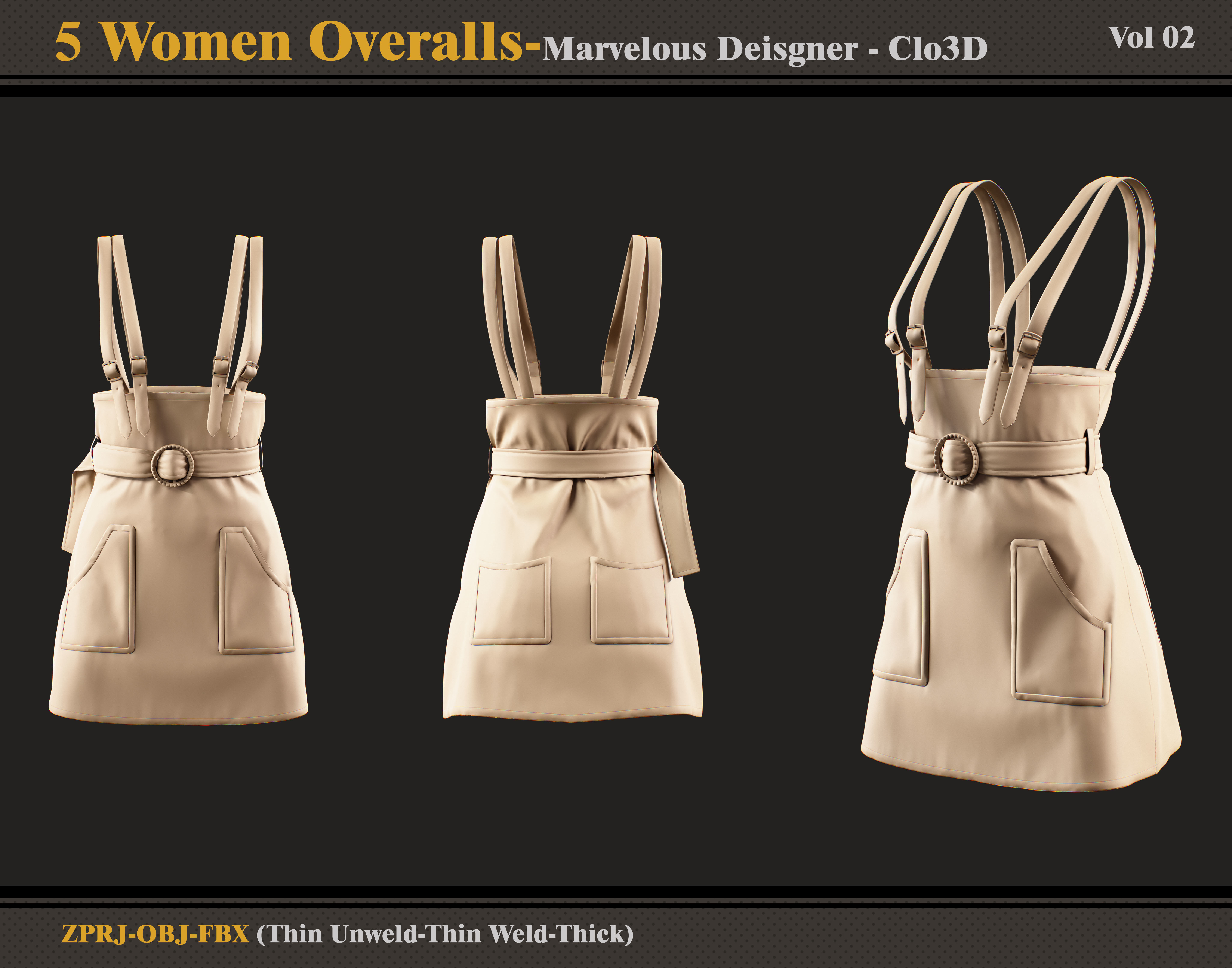 5 Women Overalls-Marvelous Designer-Clo3D-FBX-OBJ 3D model | CGTrader