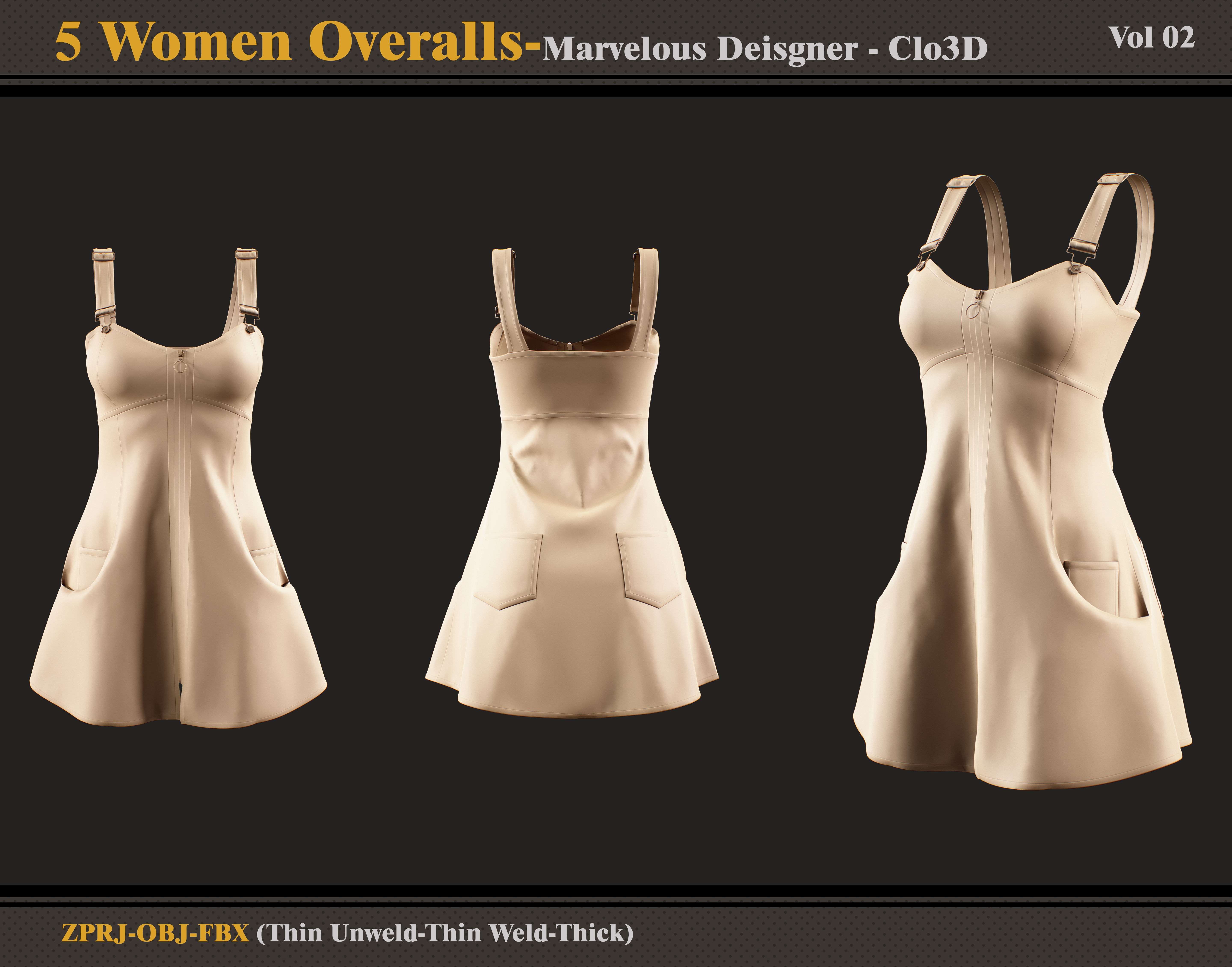 5 Women Overalls-Marvelous Designer-Clo3D-FBX-OBJ 3D model | CGTrader
