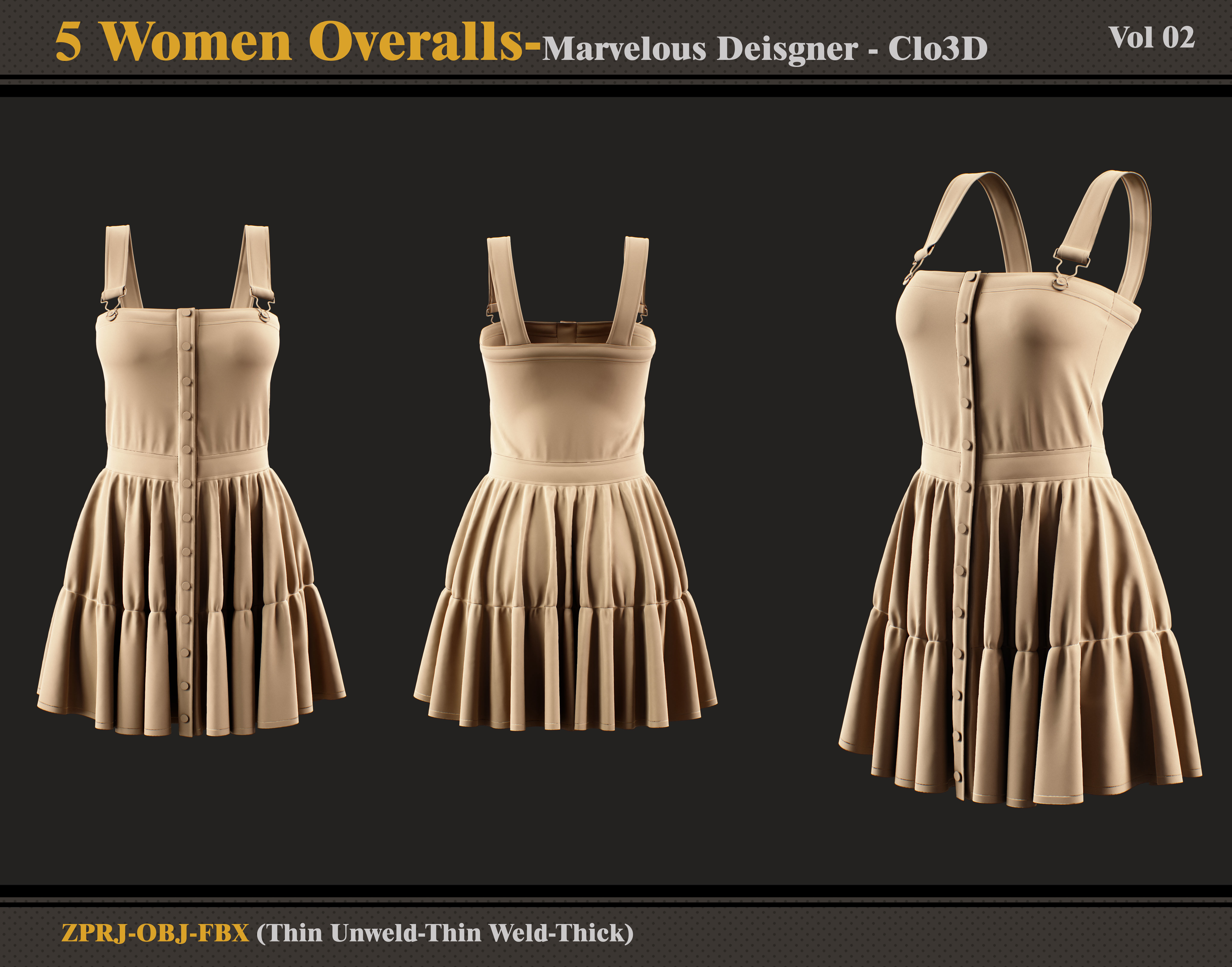 5 Women Overalls-Marvelous Designer-Clo3D-FBX-OBJ 3D model | CGTrader