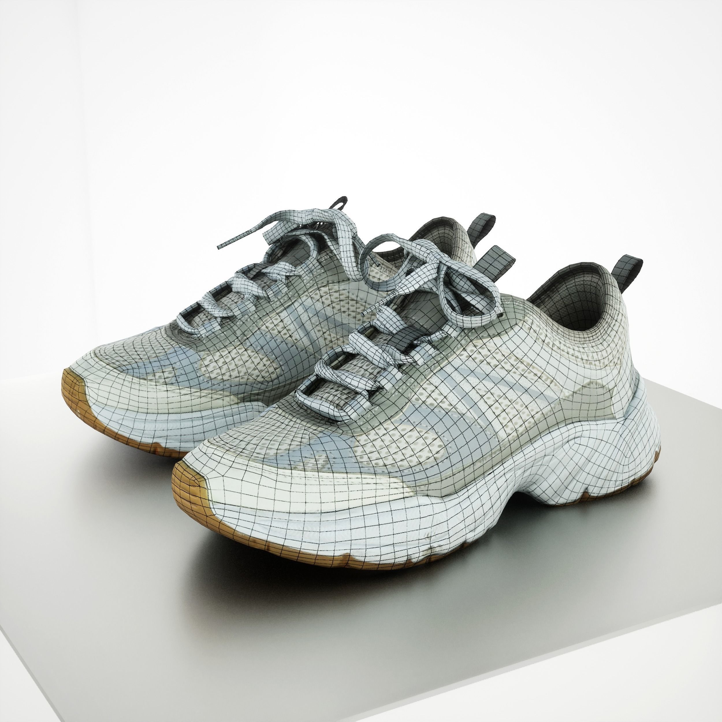 3D model Game-Ready White Mesh Running Shoes Athletic VR / AR / low ...