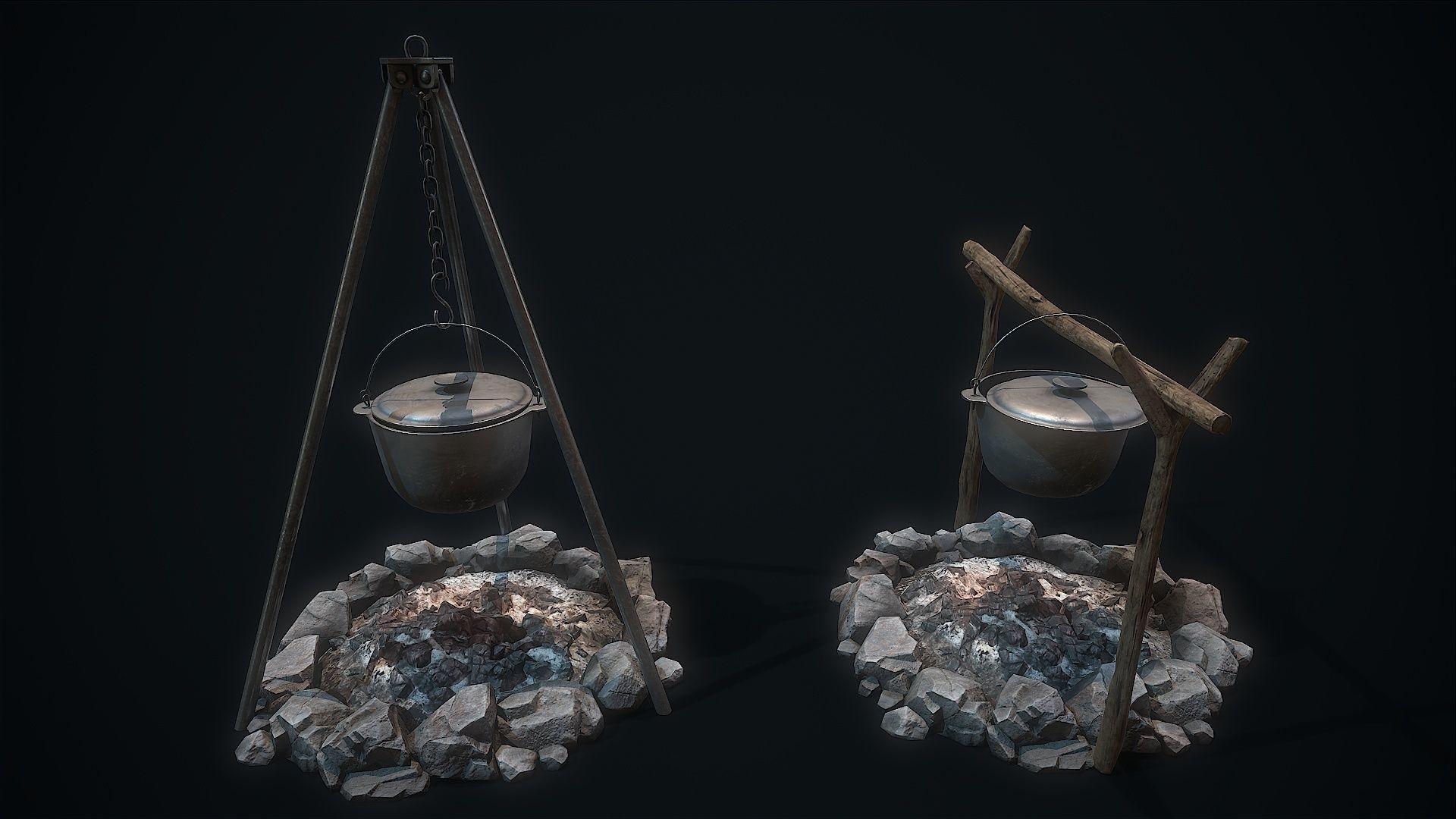 3D model Camping bonfire bowler tripod VR / AR / low-poly | CGTrader