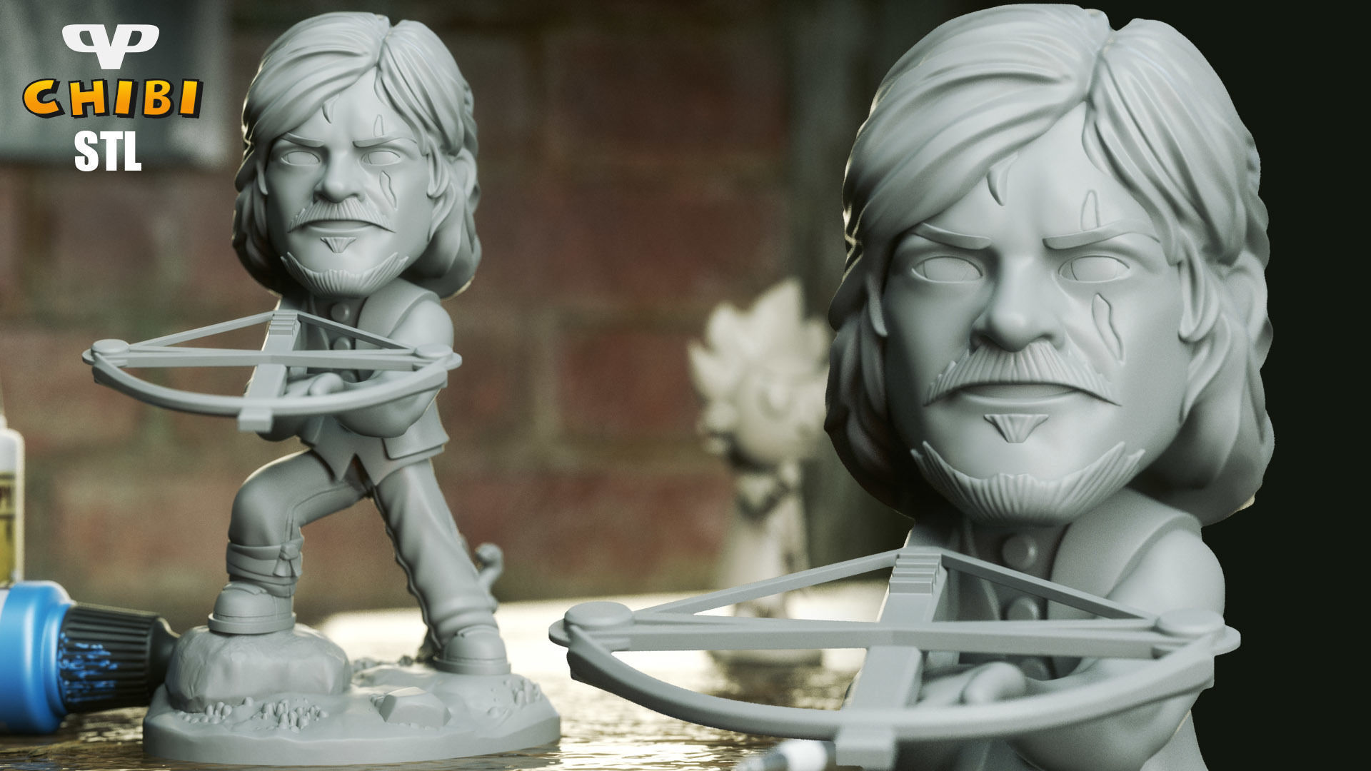 Daryl Chibi Walking Dead STL for 3D Printing ChibiSTL 3DXM 3D model 3D ...