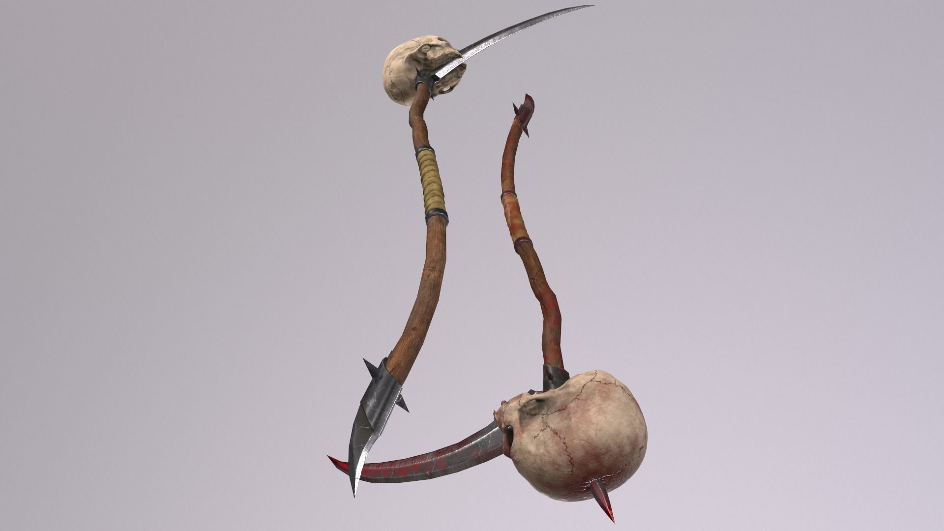 3D model low-polygon scythe weapon with skull in 2 sytles VR / AR / low ...