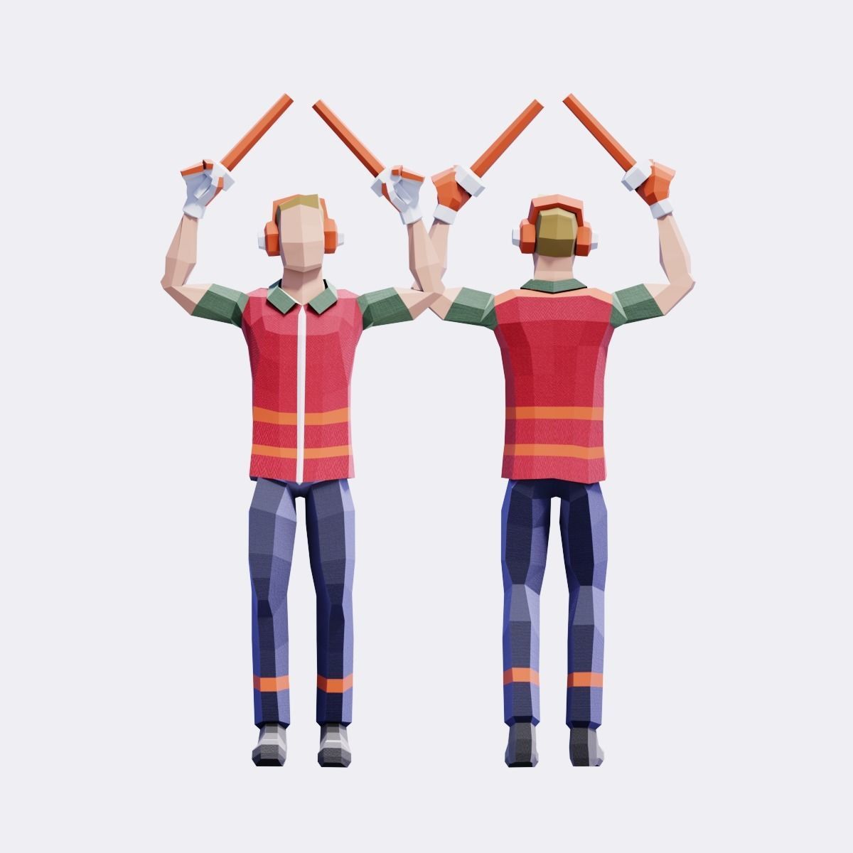3D model Airport Ground Crew - Animated and Rigged VR / AR / low-poly ...