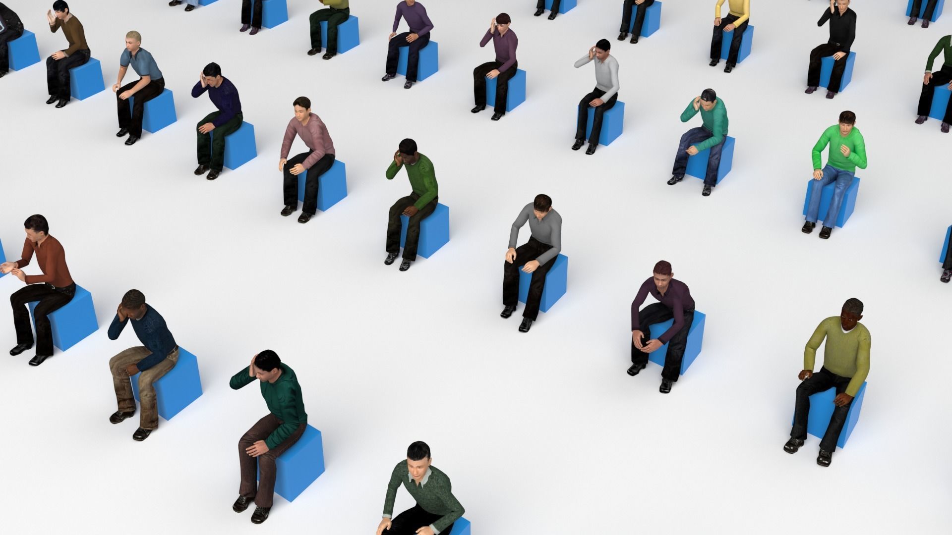 3D model Low Poly Rigged and Animated Sitting Males Pack - 200 Pieces ...