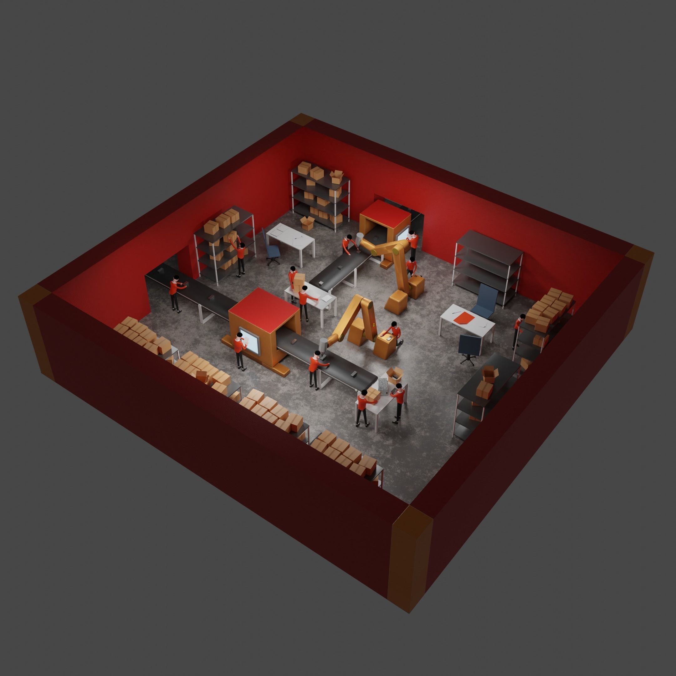 3D model Manufacturing Unit with crowd VR / AR / low-poly | CGTrader