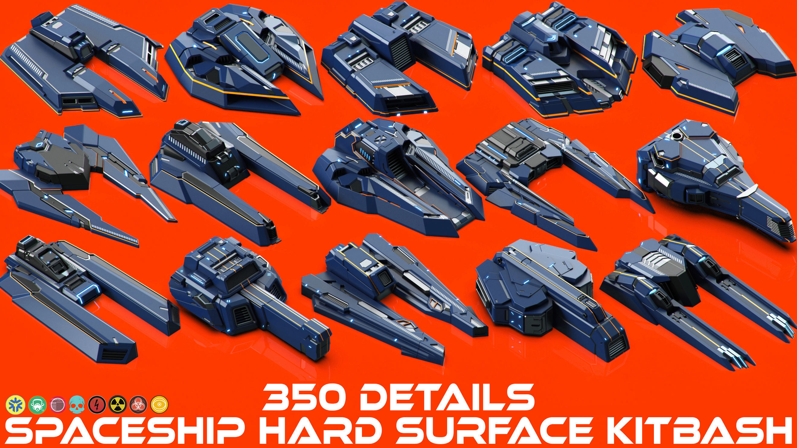 Sci-Fi Hard Surface SPACESHIP KITBASH 350 DETAILS 3D model | CGTrader