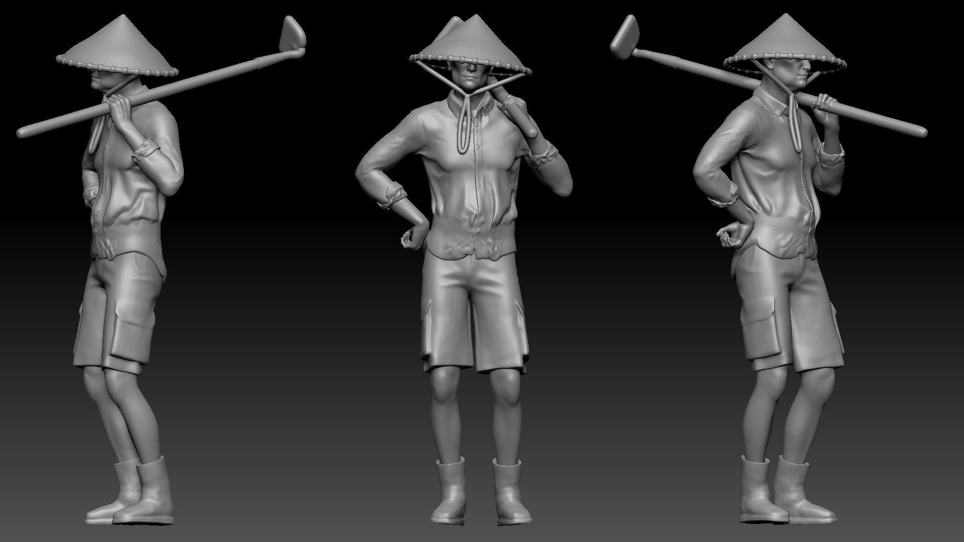 farmer with hoe 3D model 3D printable | CGTrader