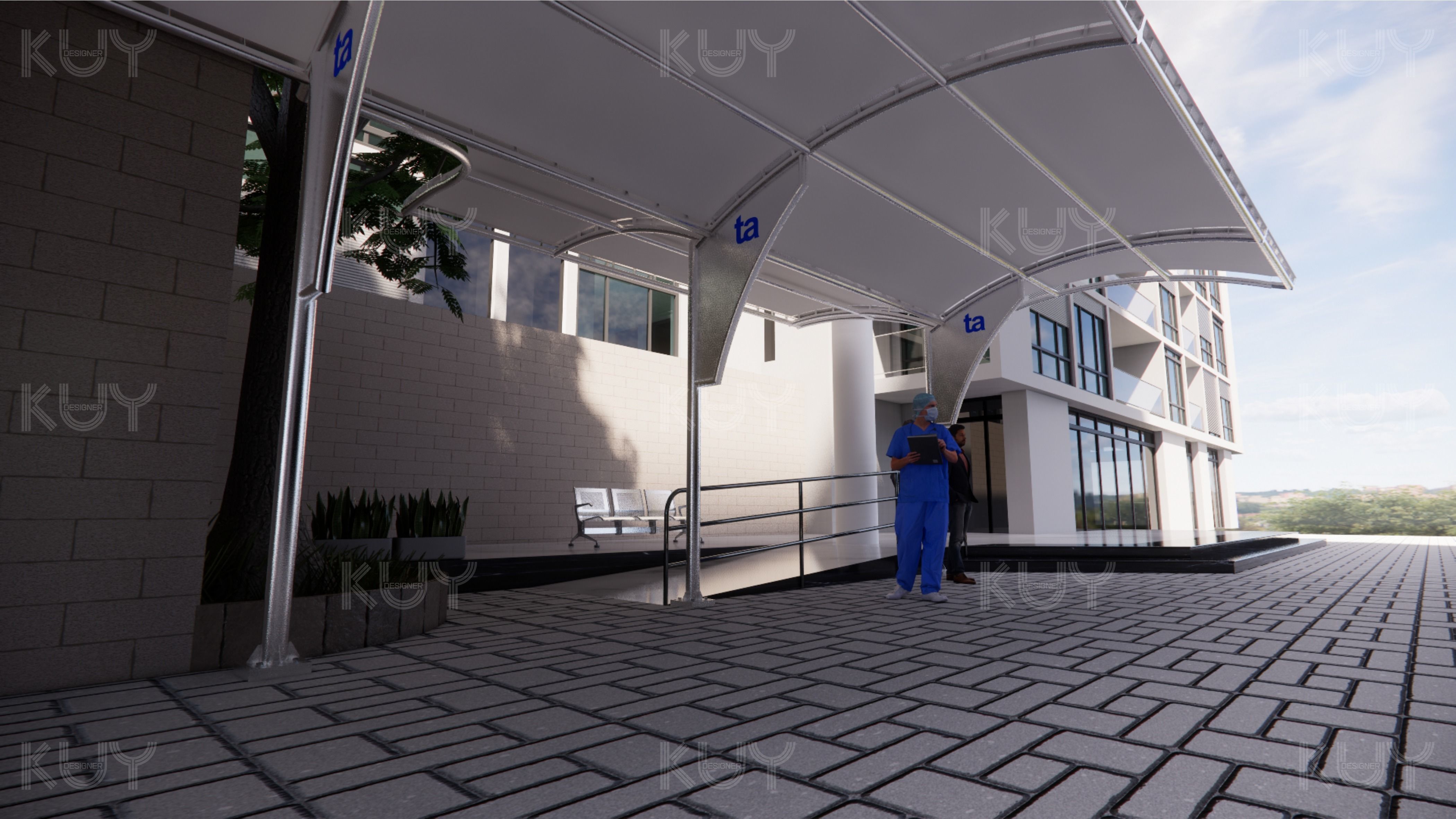 Roof structure for car parking and walkways 3D model | CGTrader