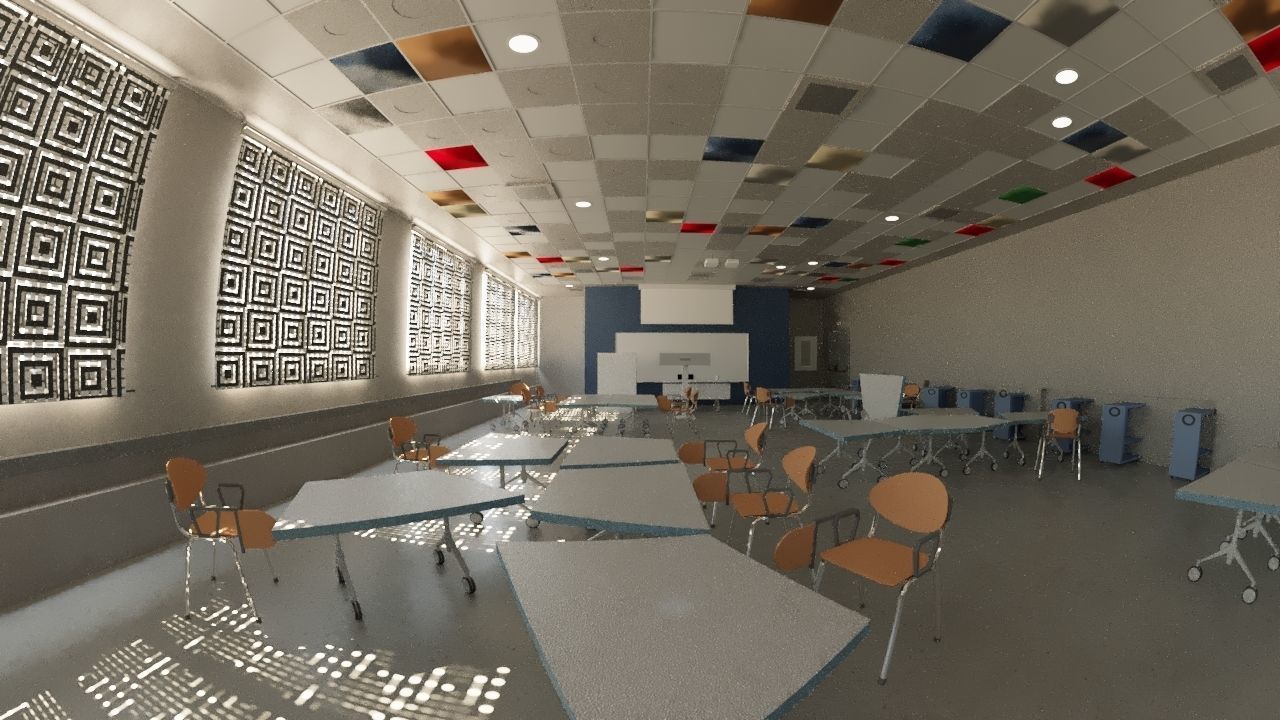 Colorful Dynamic Learning Classroom with animated roller shades 3D ...