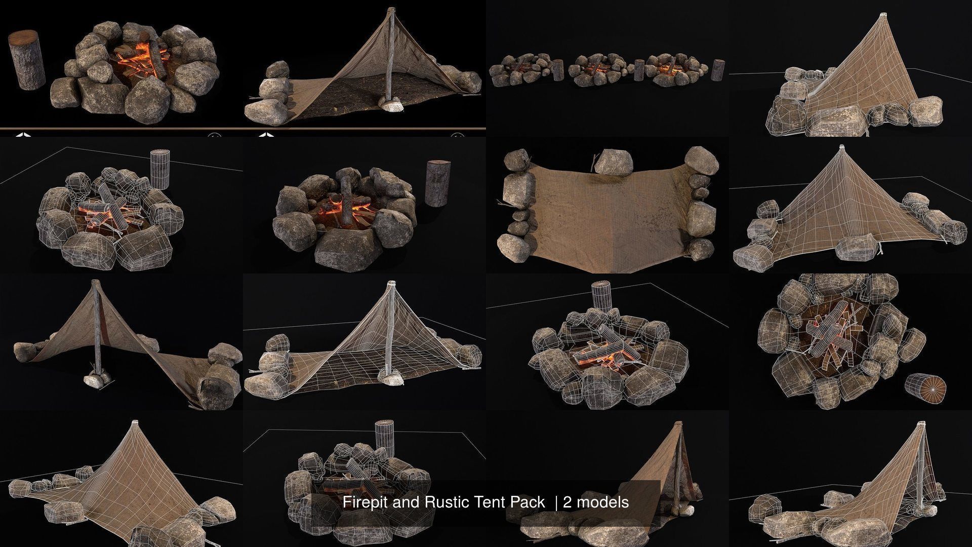 3D Model Collection Firepit and Rustic Tent Pack VR / AR / low-poly | CGTrader