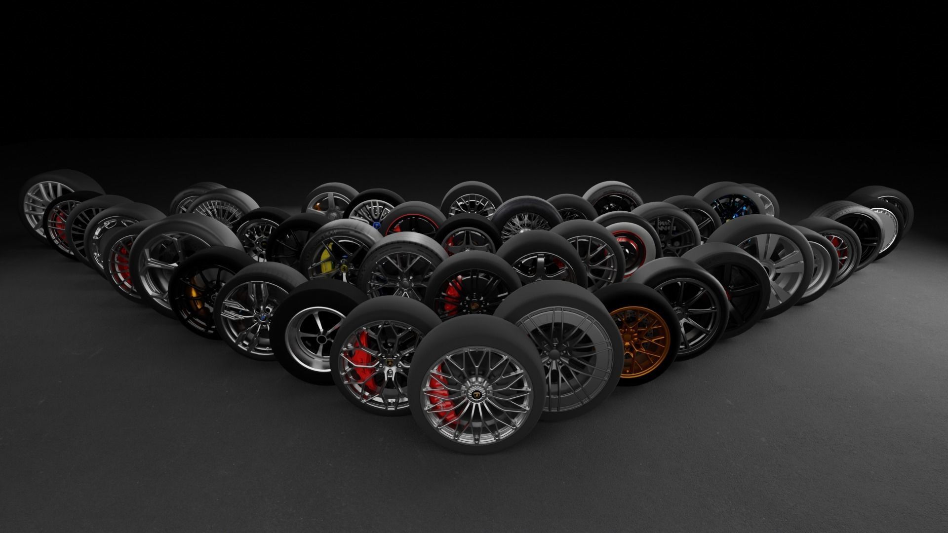 43 High Quality Rims with wheels and calipers 3D model rigged | CGTrader