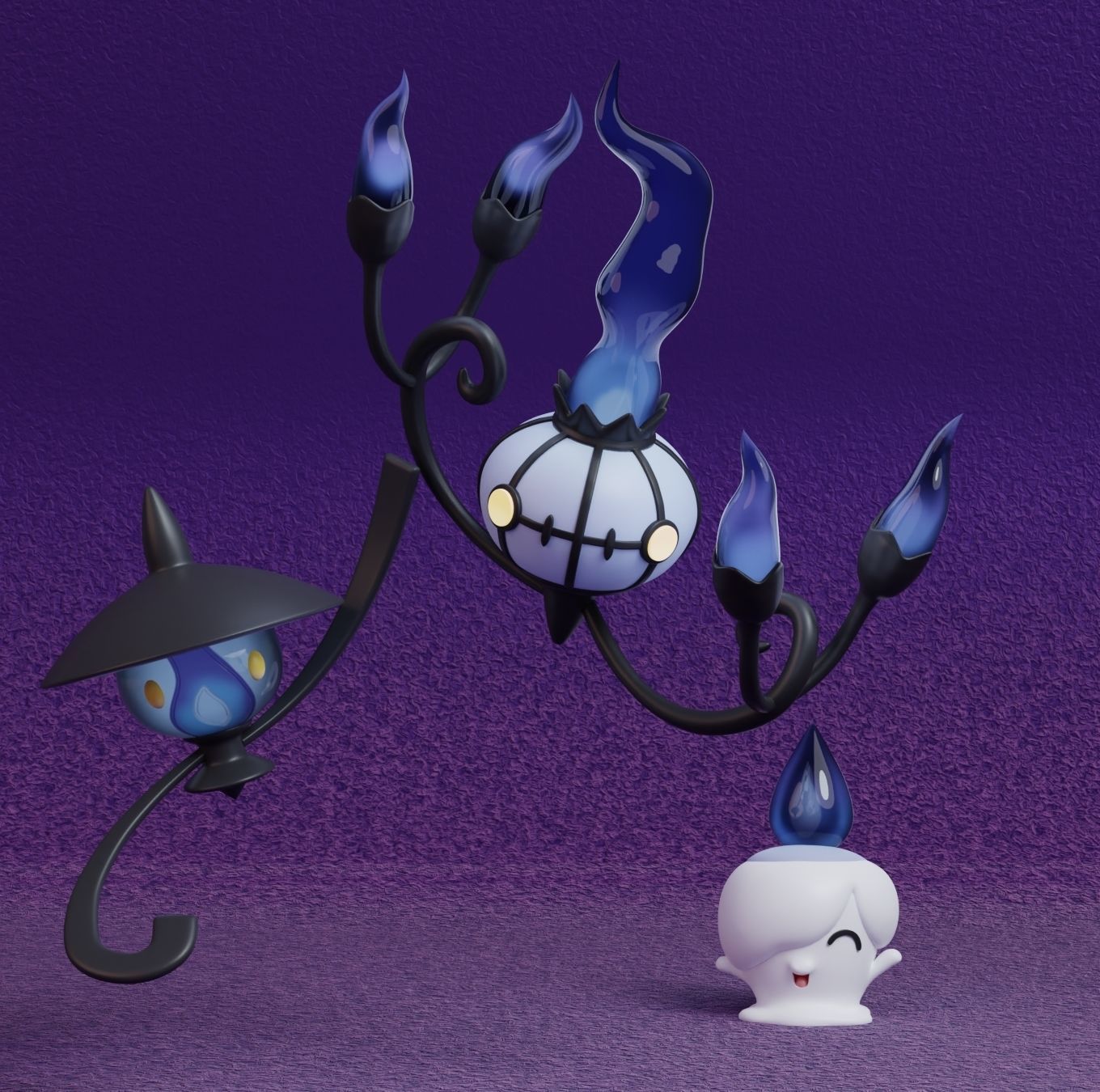 Pokemon - Litwick Lampent and Chandelure with 2 poses 3D model 3D ...