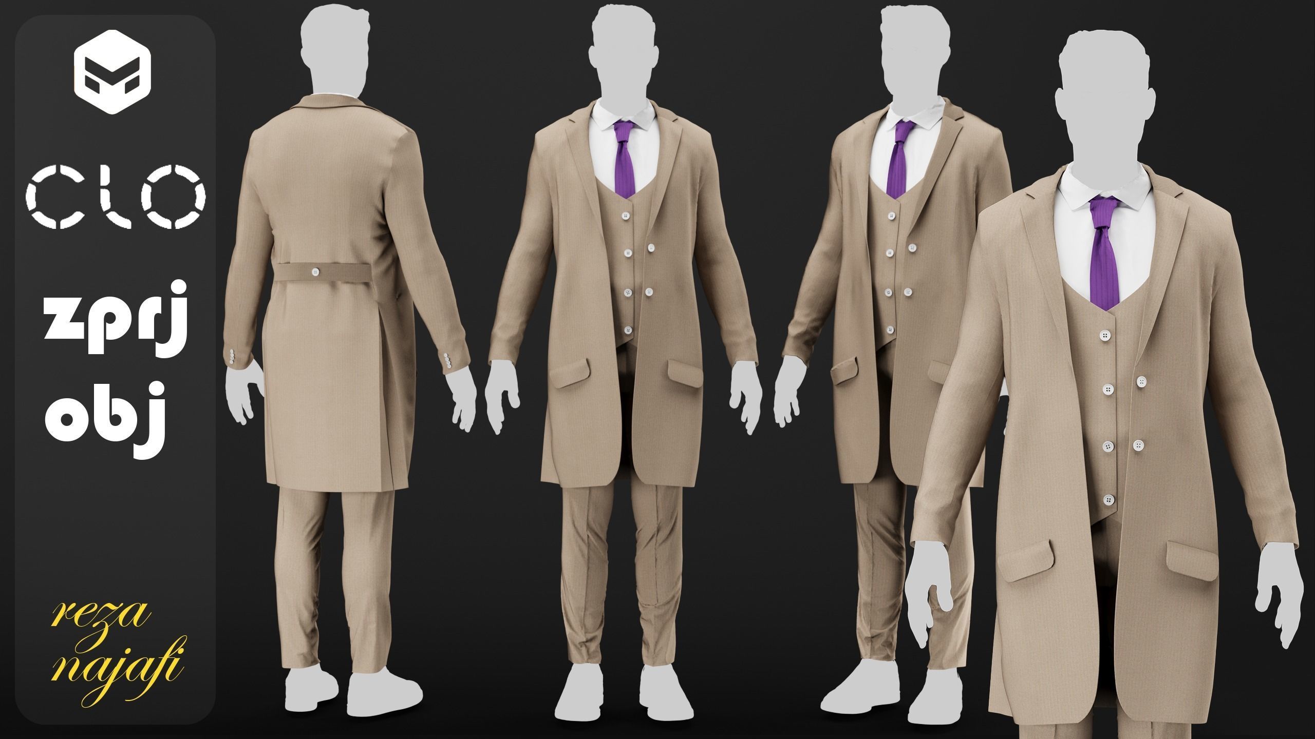 Mens long coat for marvelous designer 3D model | CGTrader