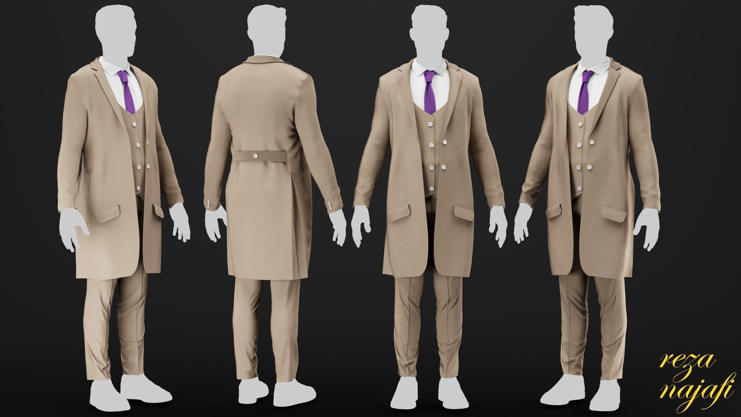 Mens long coat for marvelous designer 3D model | CGTrader