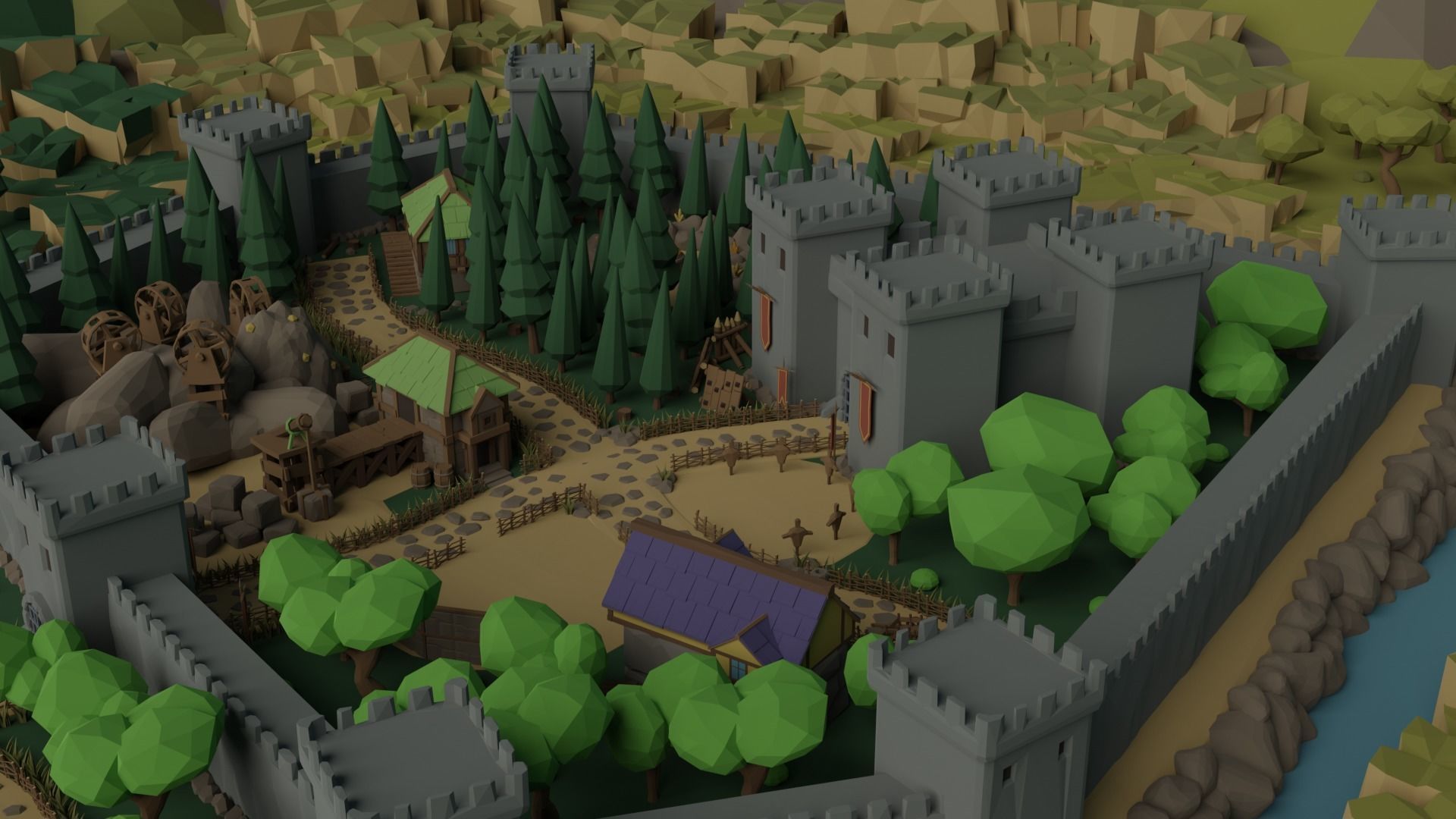 3D model Cartoon Polygonal Fantasy Castle VR / AR / low-poly | CGTrader