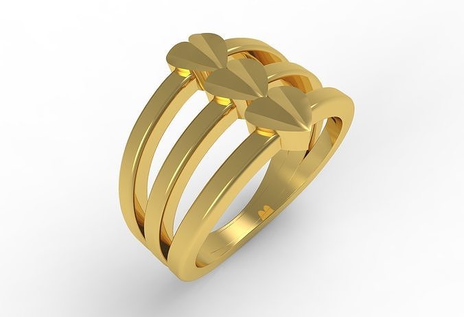 Antique Three Heart Triple Shank Engagement Ring 3D model 3D printable ...