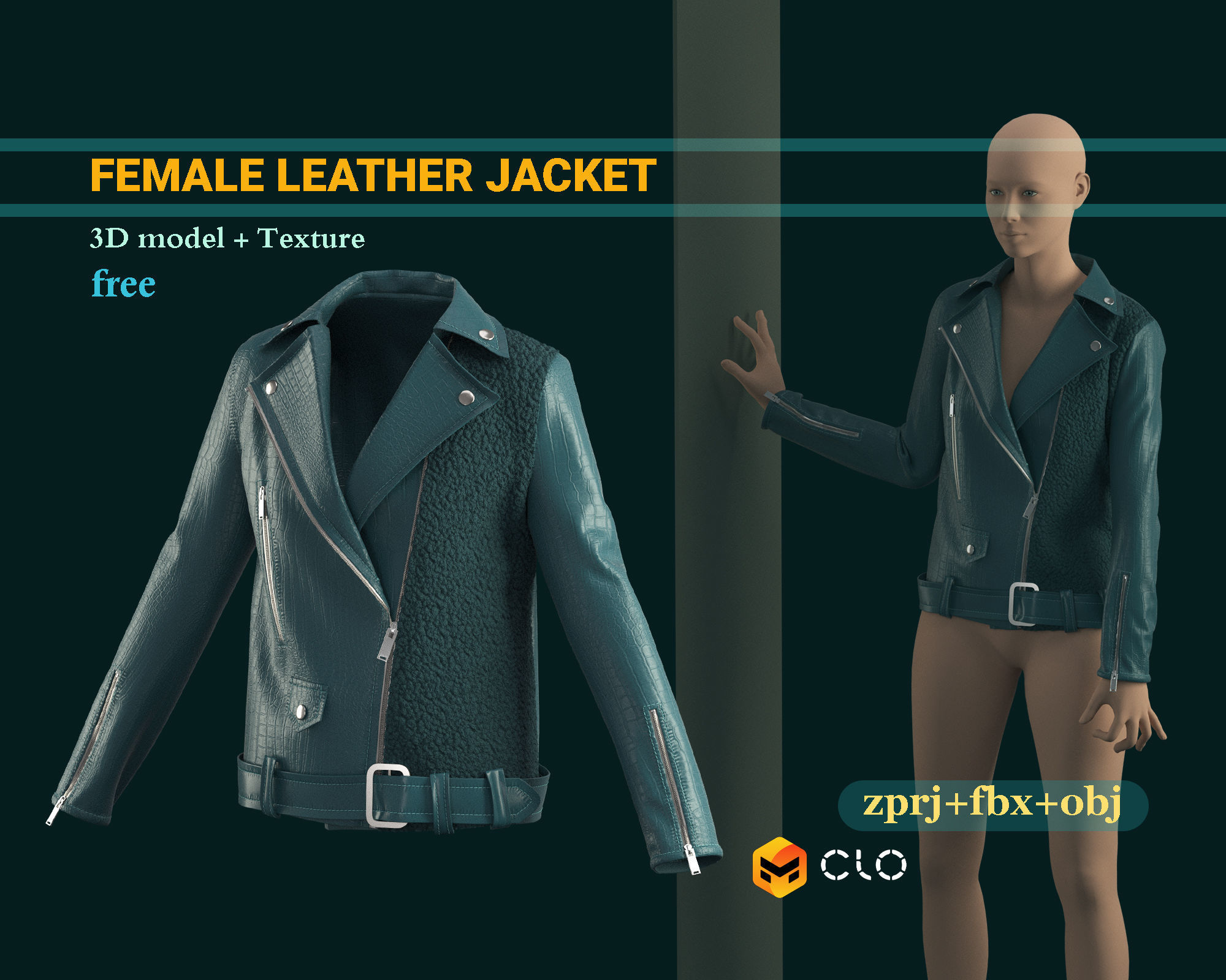 female leather jacket free 3D model | CGTrader